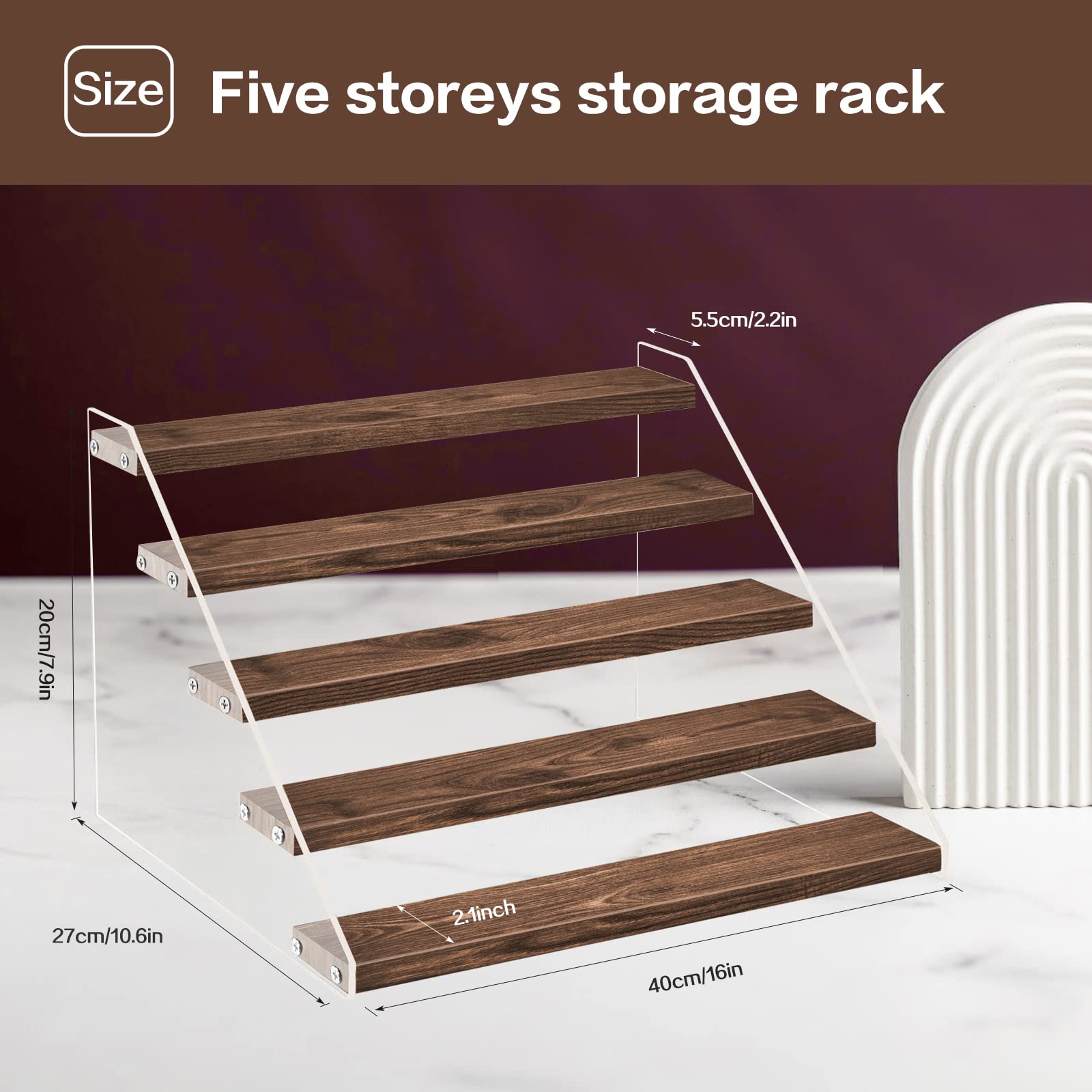 DILIBRA 2 Packs Wood Acrylic Display Stand, 5-Step Tiered Wooden Risers ...