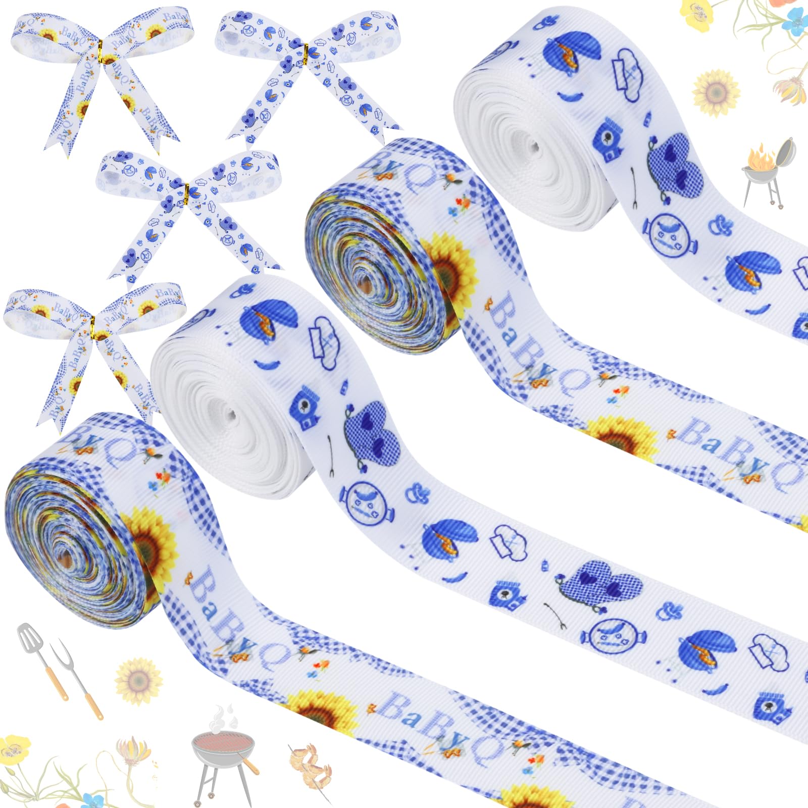 Amazon.com: Cheerupp 4 Rolls Baby Q Theme Ribbons, 20 Yards Craft ...