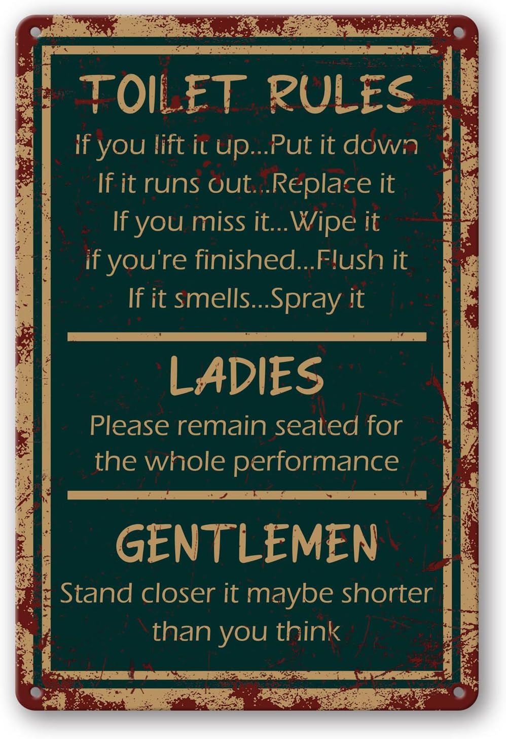 Amazon.com: Bathroom Rules Wall Decor Vintage Toilet Rules Sign For ...