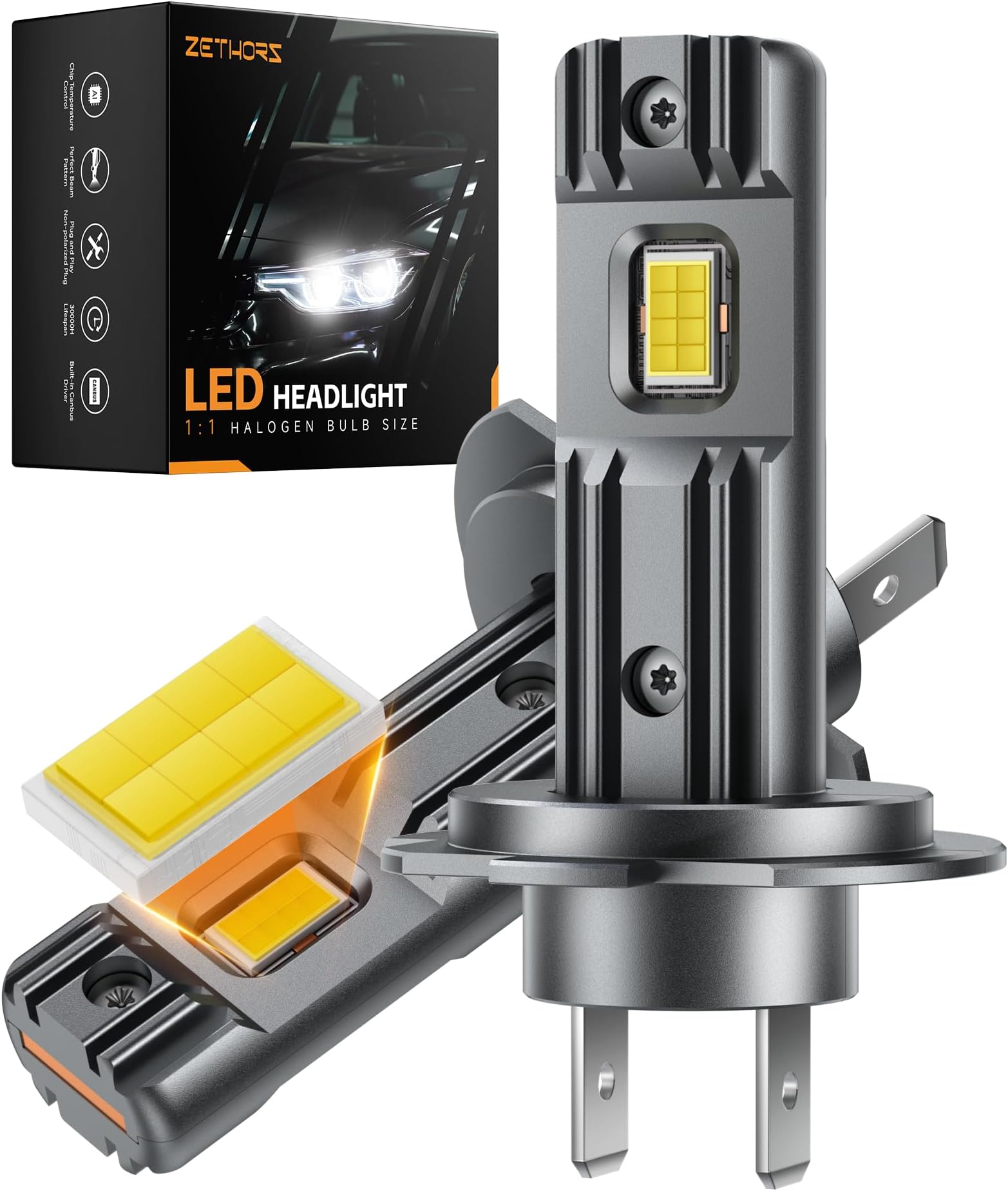 Zethors H7 LED Bulbs, 500% Brighter 60W Wireless LED Bulbs, Non ...