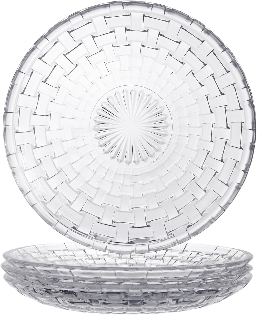 Amazon.com | Sizikato 4pcs Clear Glass Snack Plate with Woven Texture ...