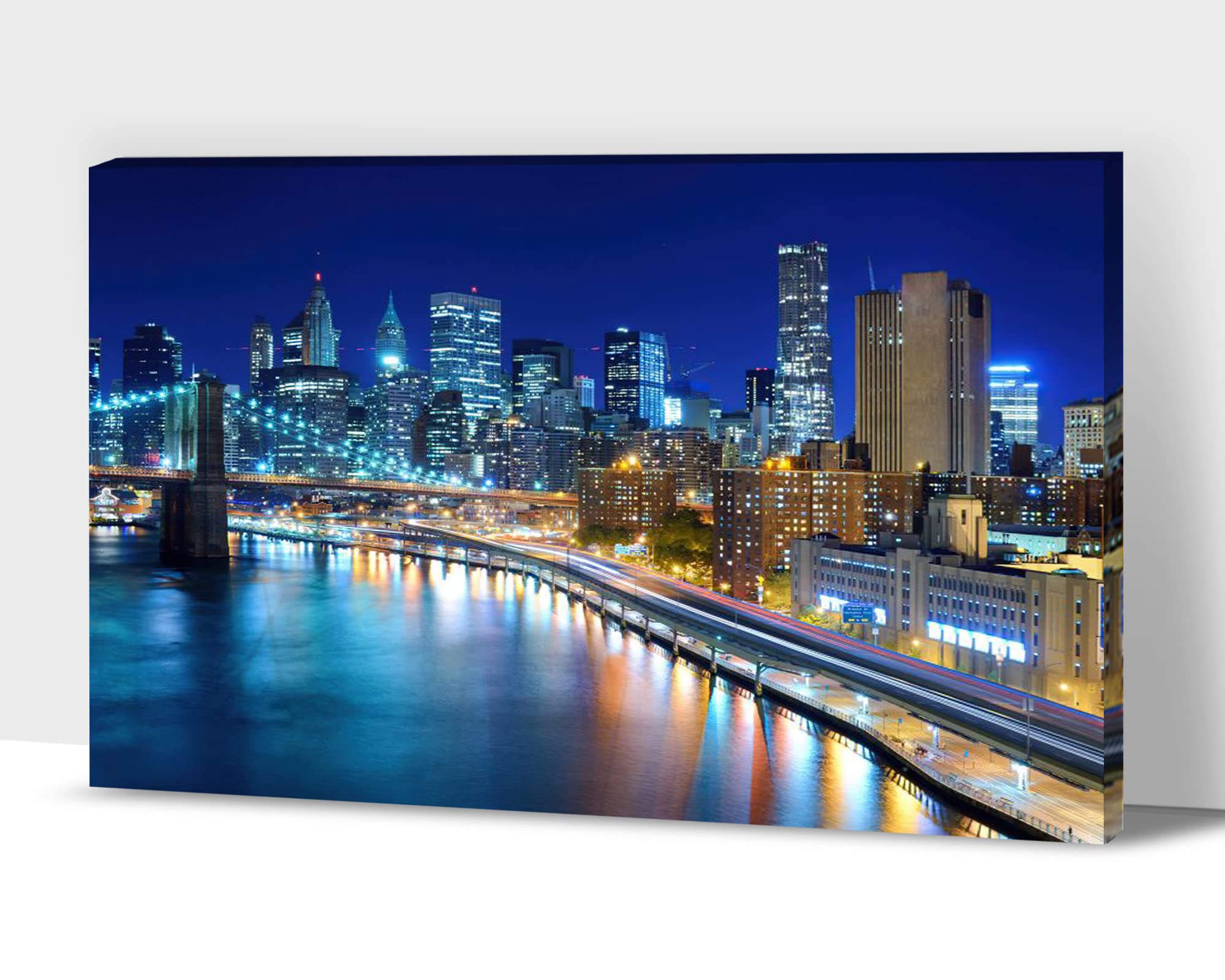 Nighttime City Skyline Painting