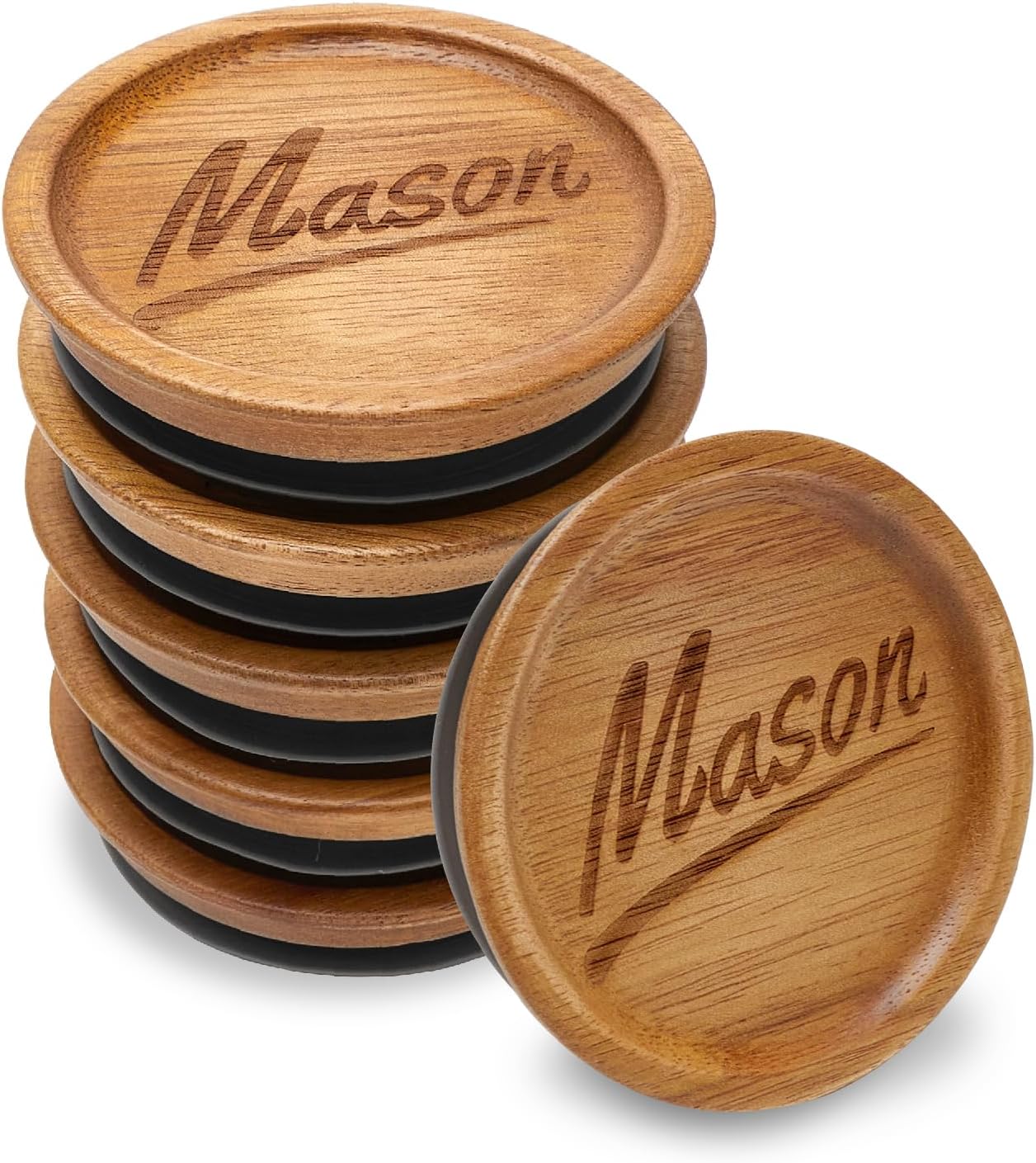 Amazon.com: 6Pack Regular Mouth Mason Jar Lids Acacia Wooden Storage ...