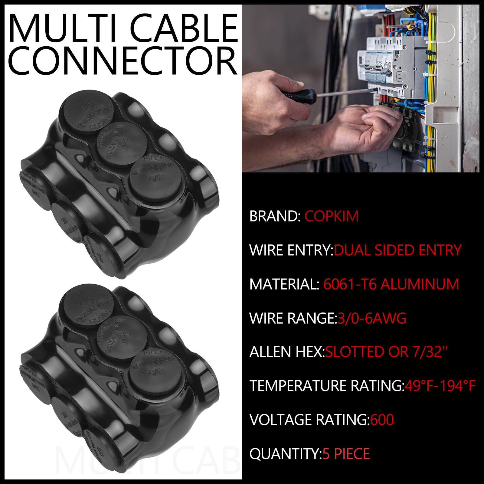 Snapklik.com : Copkim 10 Pack Black Multi Cable Connector Insulated ...