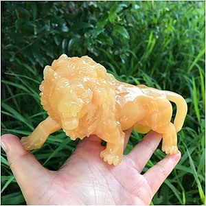 Amazon.co.jp: 160mm 5A+ Natural Yellow Calcite Topaz Crystal Stone Lion ...