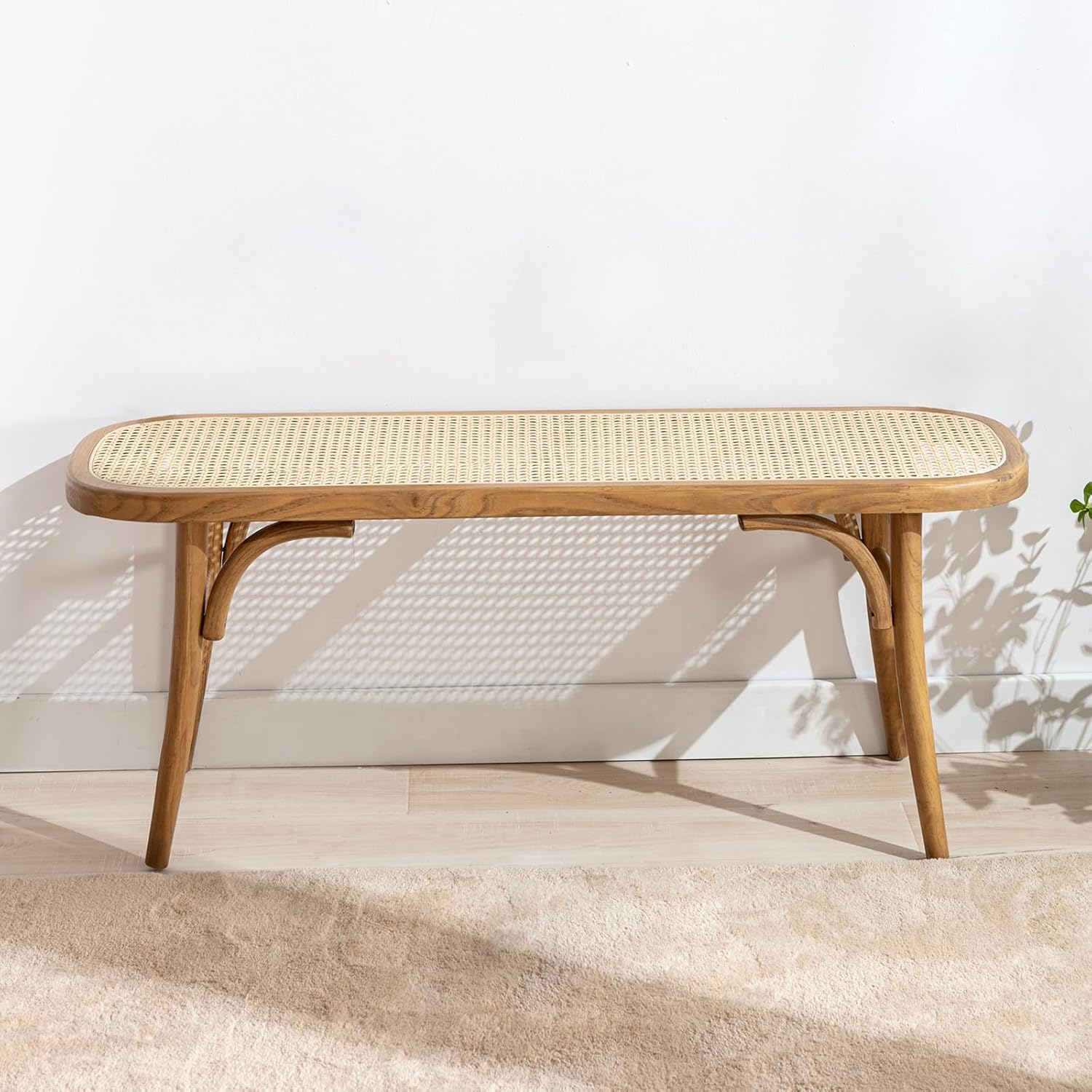 Wahson Rattan Dining Ottoman With Solid Wood Legs - Modern Bench Seat ...