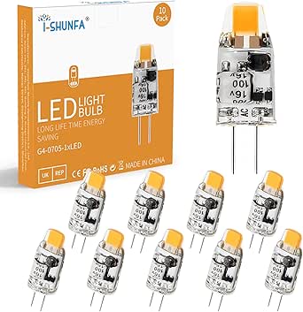 I-SHUNFA G4 LED Bulb,12V AC/DC Warm White,G4 Bi-Pin Light Bulbs,1W Alternative to JC 10W Halogen ...
