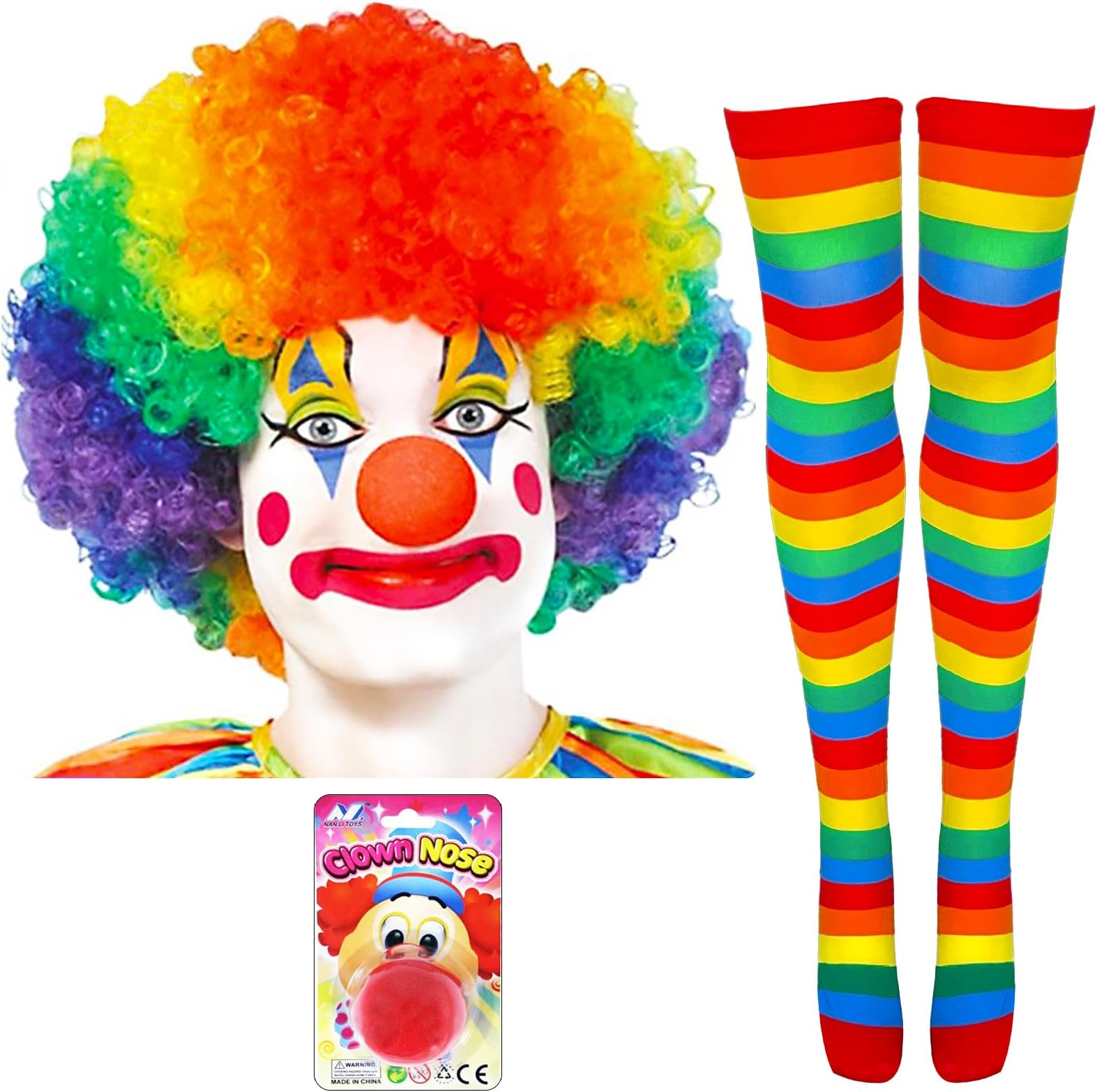 Amazon.com: Pack of 2 Funny Clown Curly Afro Wigs, Rainbow Wigs ...