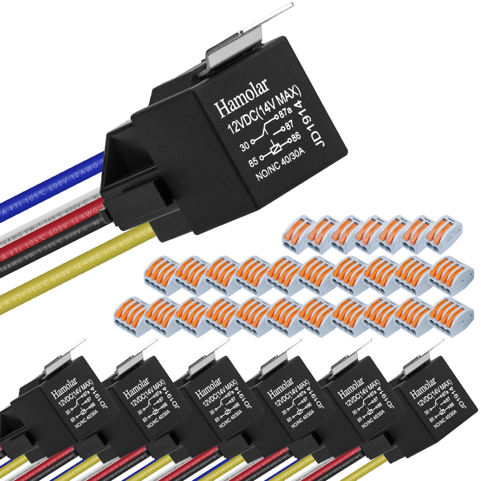 Snapklik.com : Hamolar 7 Pack 12V 40/30 Amp Car Relay DC 5 Pin SPDT And ...