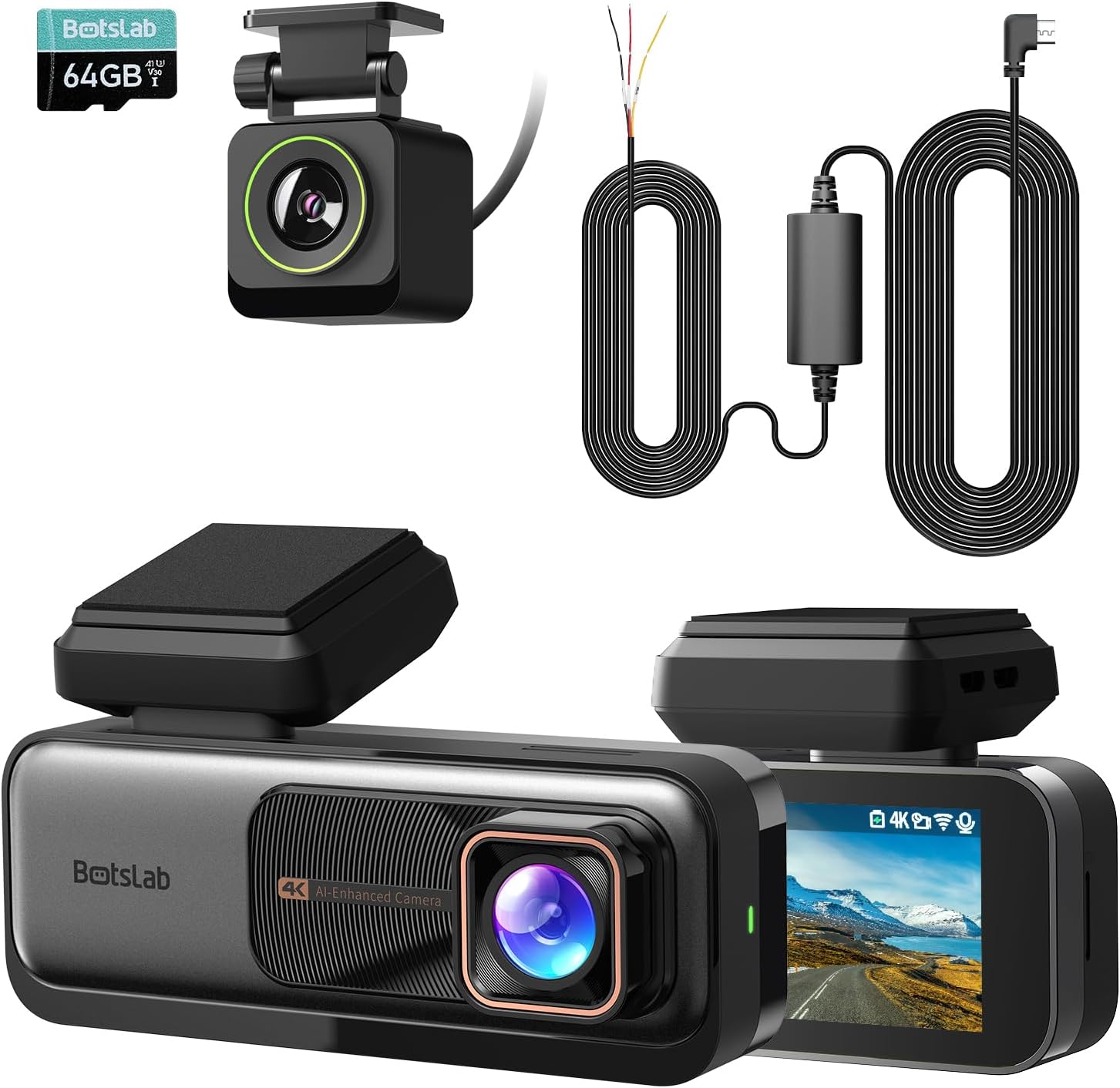 【3 in 1】 Dash Cam Front and Rear Camera Kit, BOTSLAB 4K Car Dash Camera ...