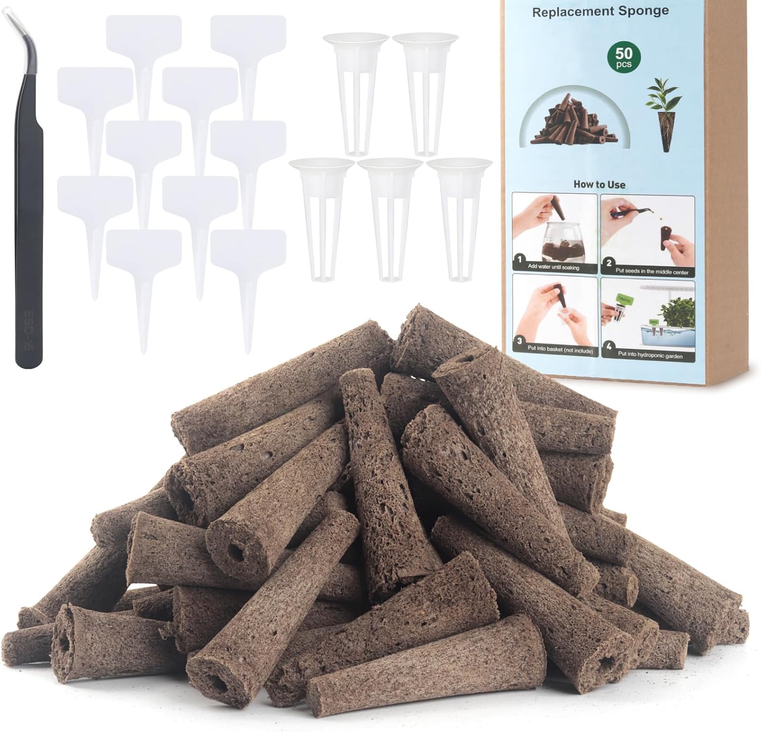 Amazon.com : Cookawa 50 Pack Grow Sponges for Hydroponics, Replacement ...