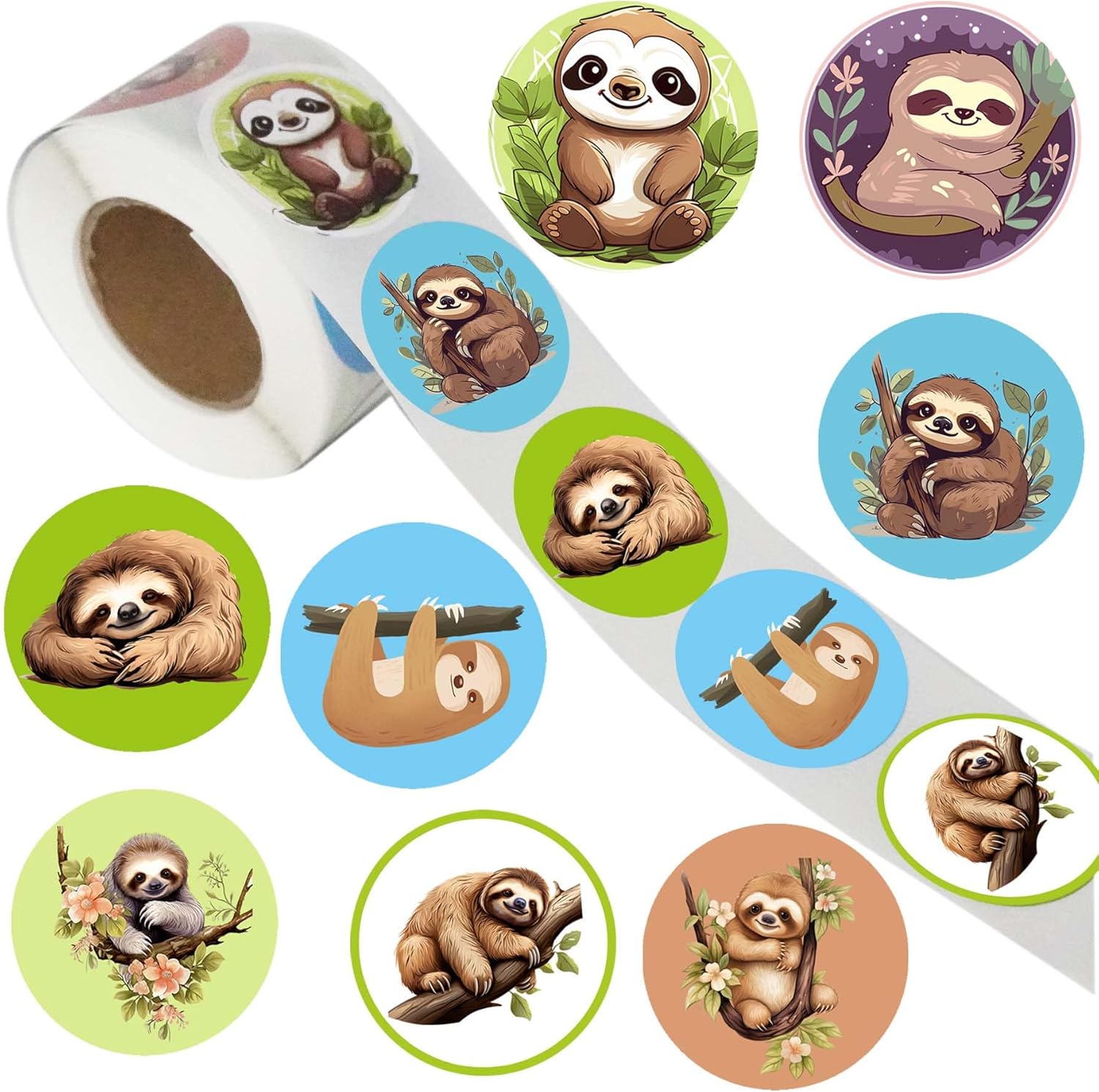 Amazon.com: 500 Pcs Sloth Animal Party Roll Stickers,Sloth Birthday ...
