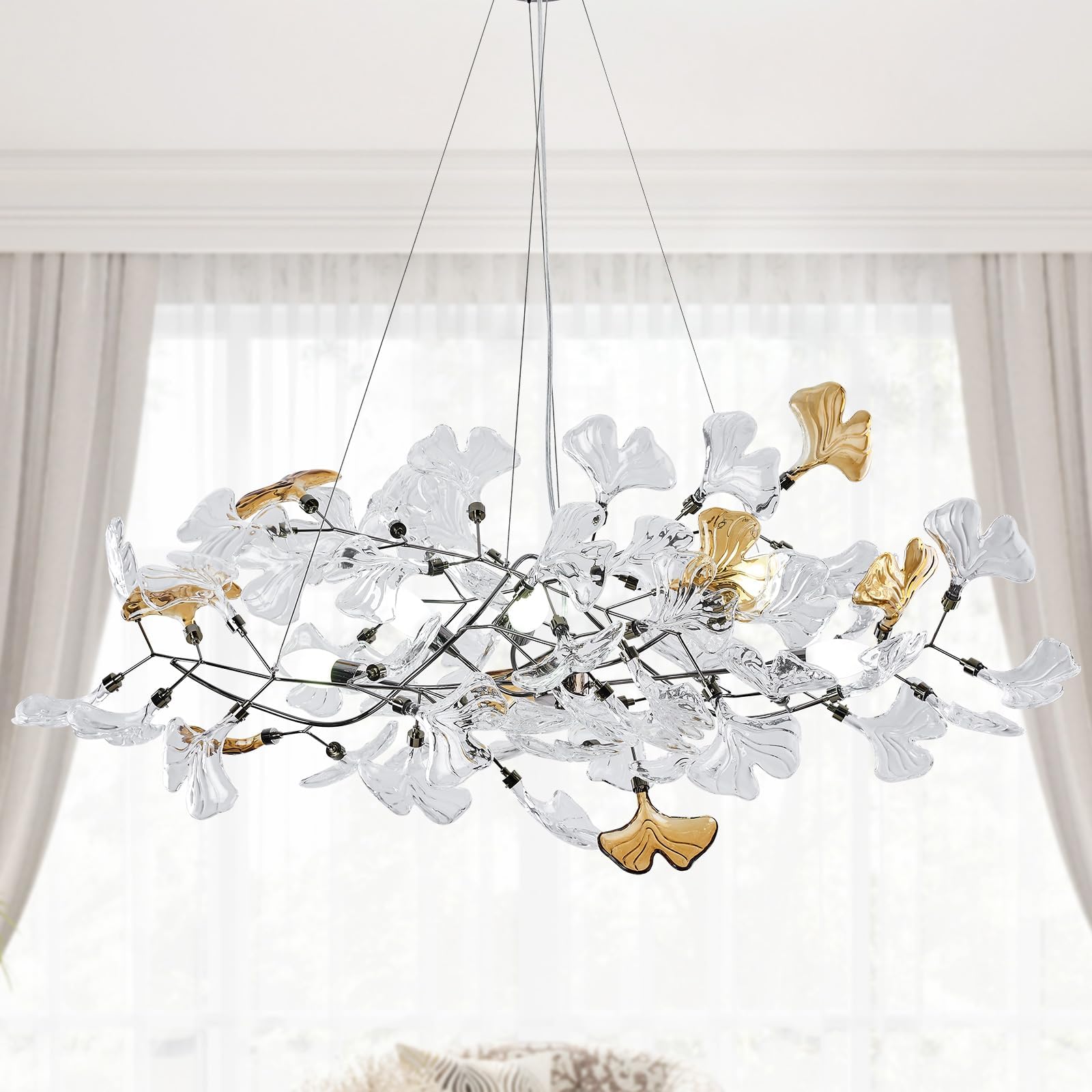 BULUXE Modern Modern Chandelier 6-Light Art Deco Ginkgo Leaves Ceiling ...