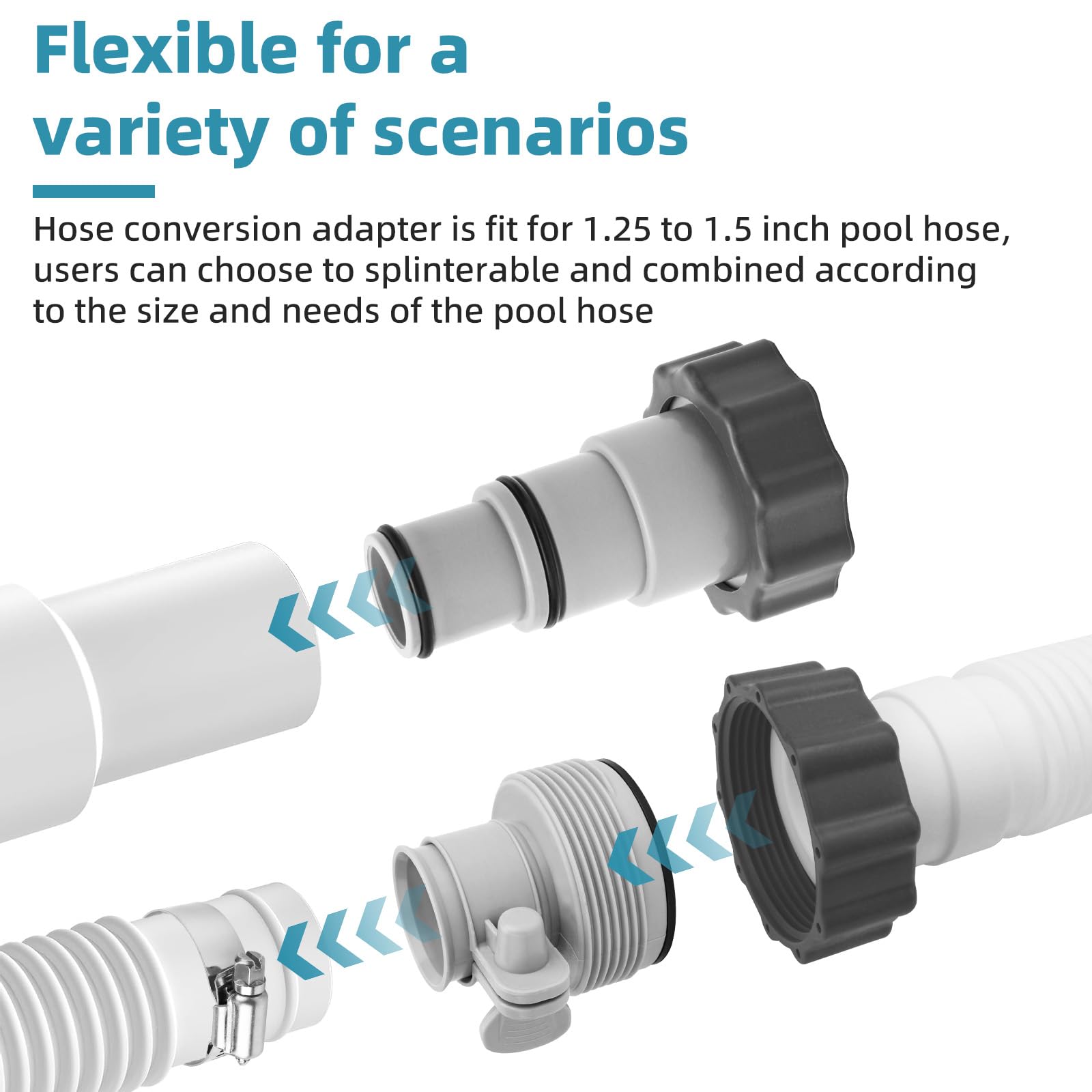 Snapklik.com : Dimakung 4 Pack 1.25" To 1.5" Pool Hose Adapter A & B ...