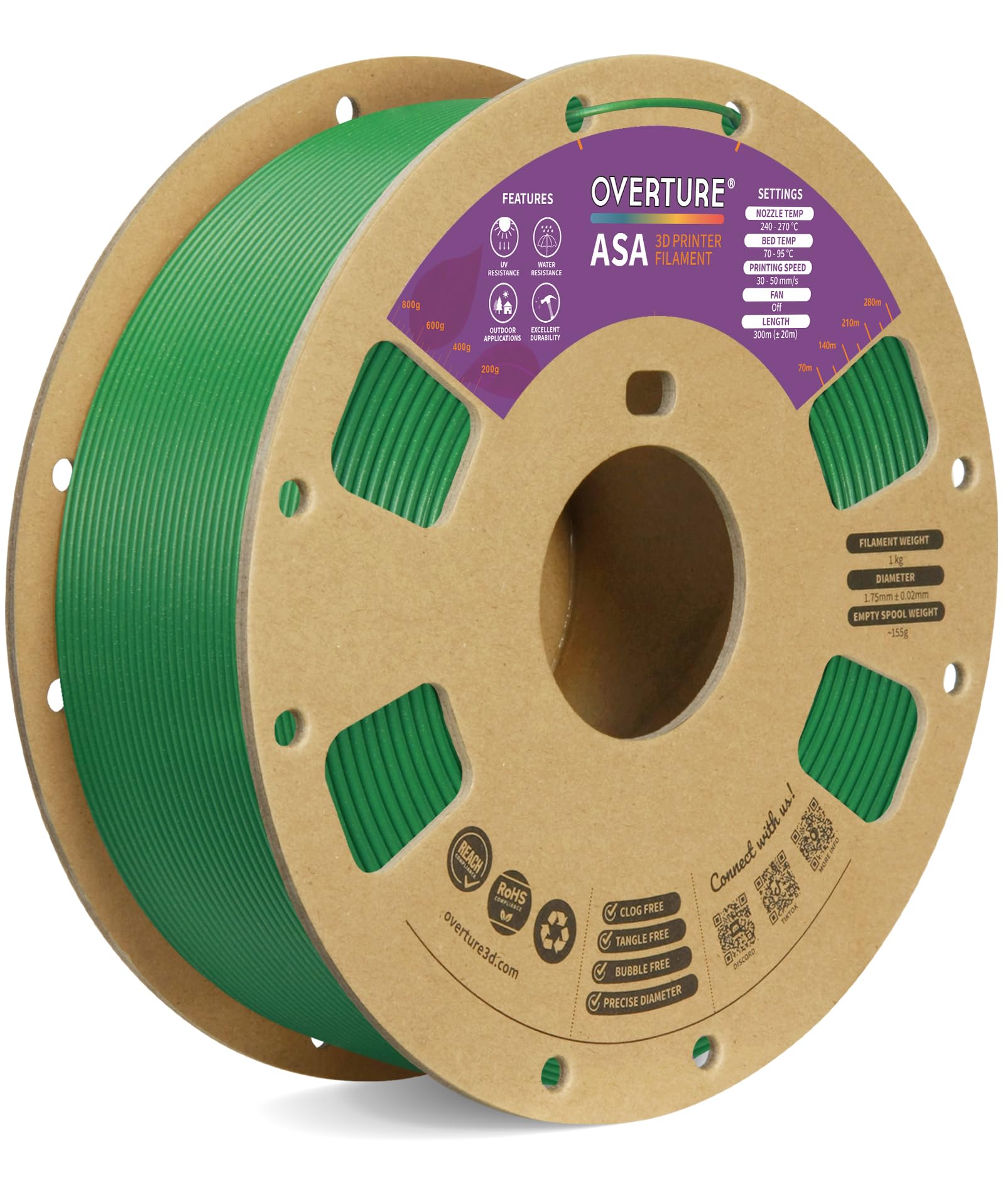 Amazon.com: OVERTURE ASA Filament 1.75mm, 1kg Spool (2.2lbs) 3D Printer ...