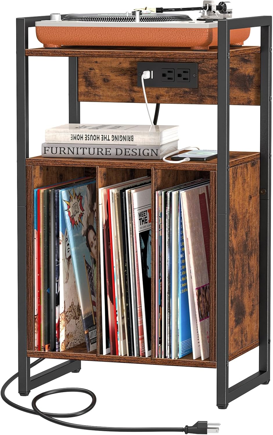 Amazon.com: Snughome Record Player Stand with Charging Station, Vinyl ...