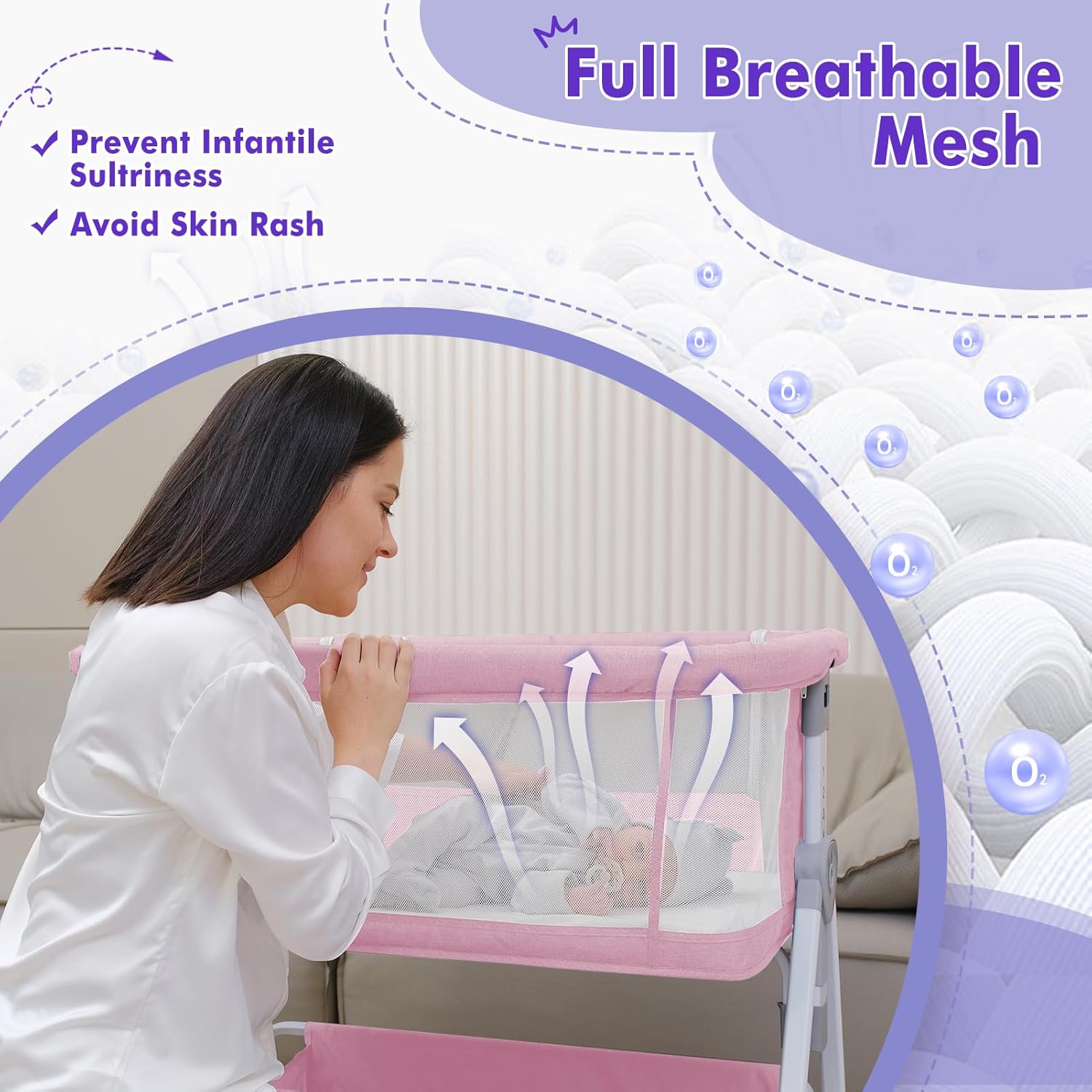 Baby Bassinet,3 in 1 Baby Bassinets Bedside Sleeper with Musical Toy ...