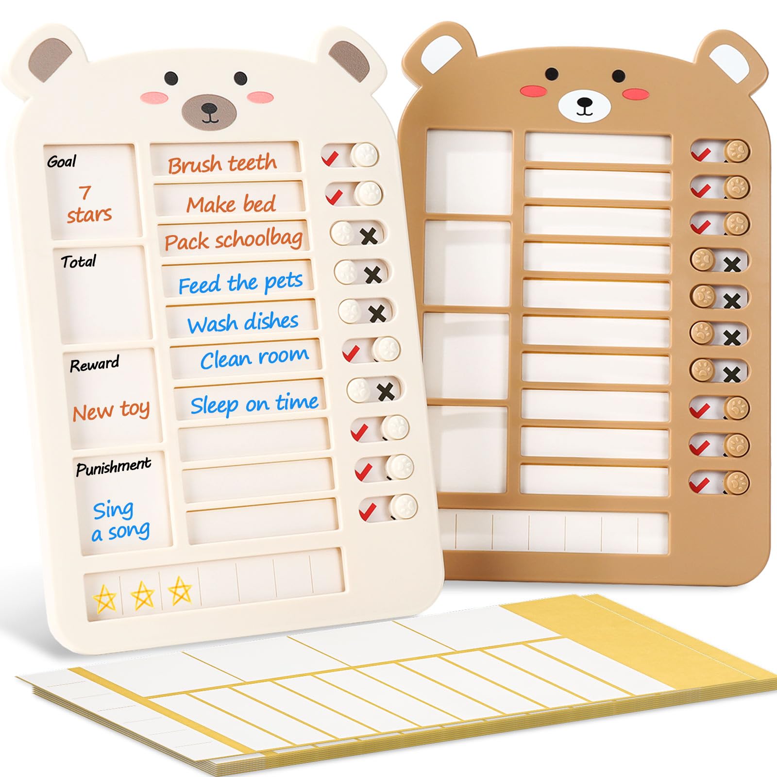 Whaline 2Pcs Fillable Chores Checklist Task Board Bear Chore Chart ...