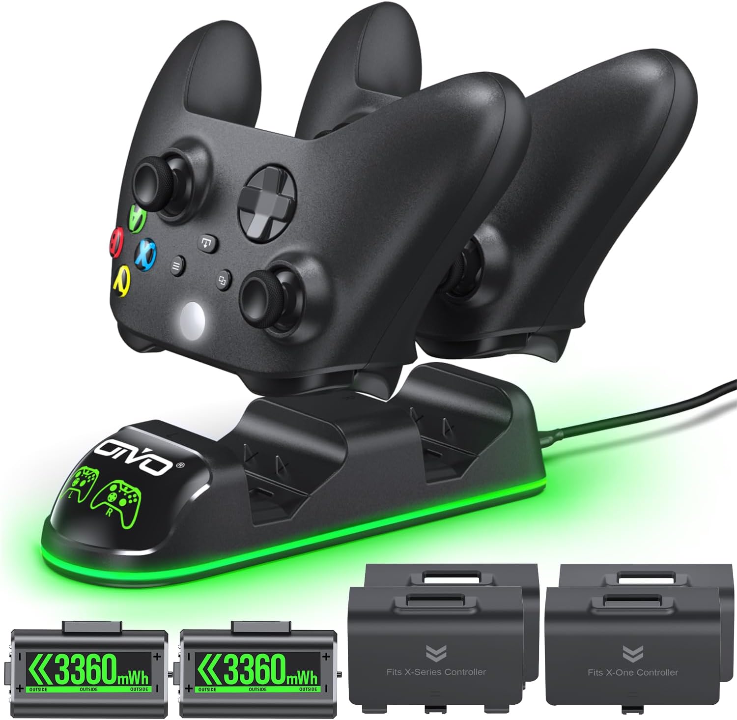 OIVO XSX Controller Charger Station with 2 Packs Rechargeable Battery ...
