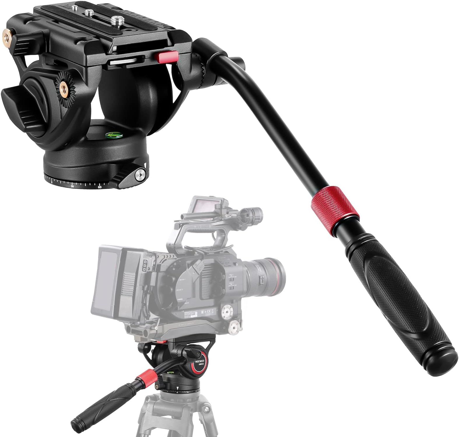 NEEWER Video Tripod Fluid Head with Quick Release Plate, Telescopic ...