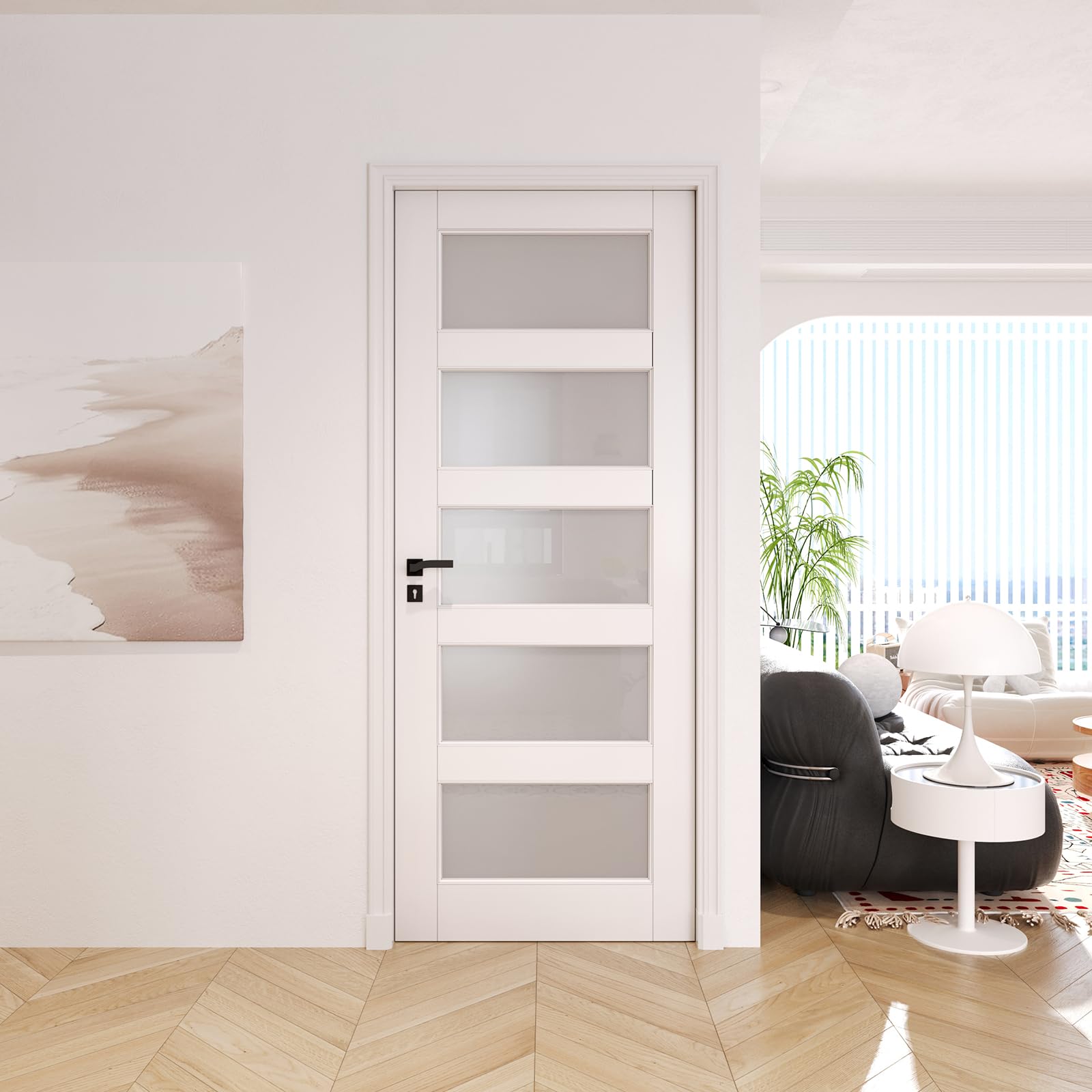 36" x 80" Slab Door, 5-Panel Frosted Glass Interior French Door Slab ...