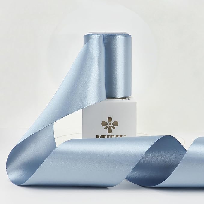 Amazon.com: MEEDEE Dusty Blue Satin Ribbon Lux Double Faced Satin ...