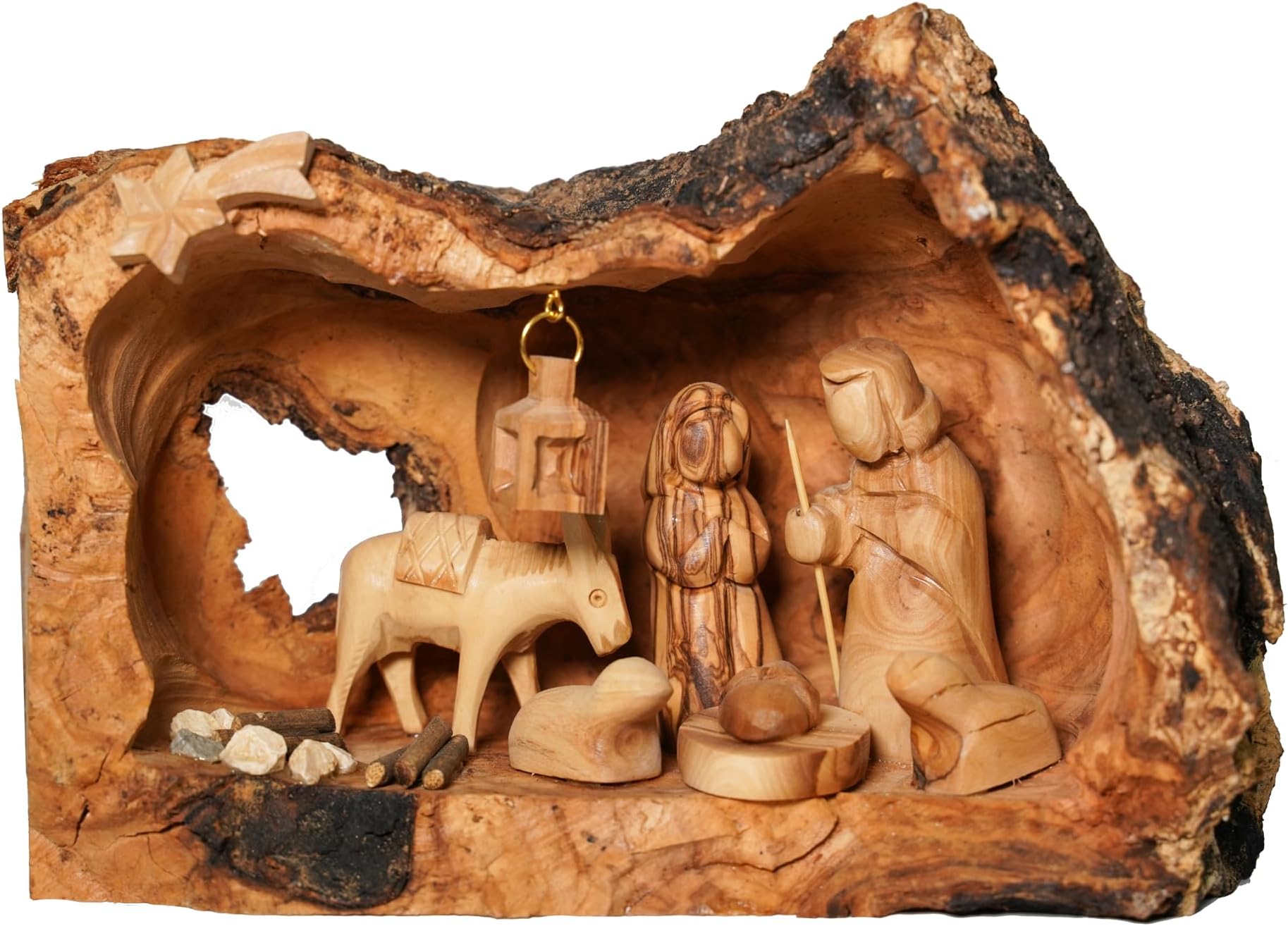 Amazon.com: Nativity Scene in Manger Carved Inside of a Solid Piece of ...