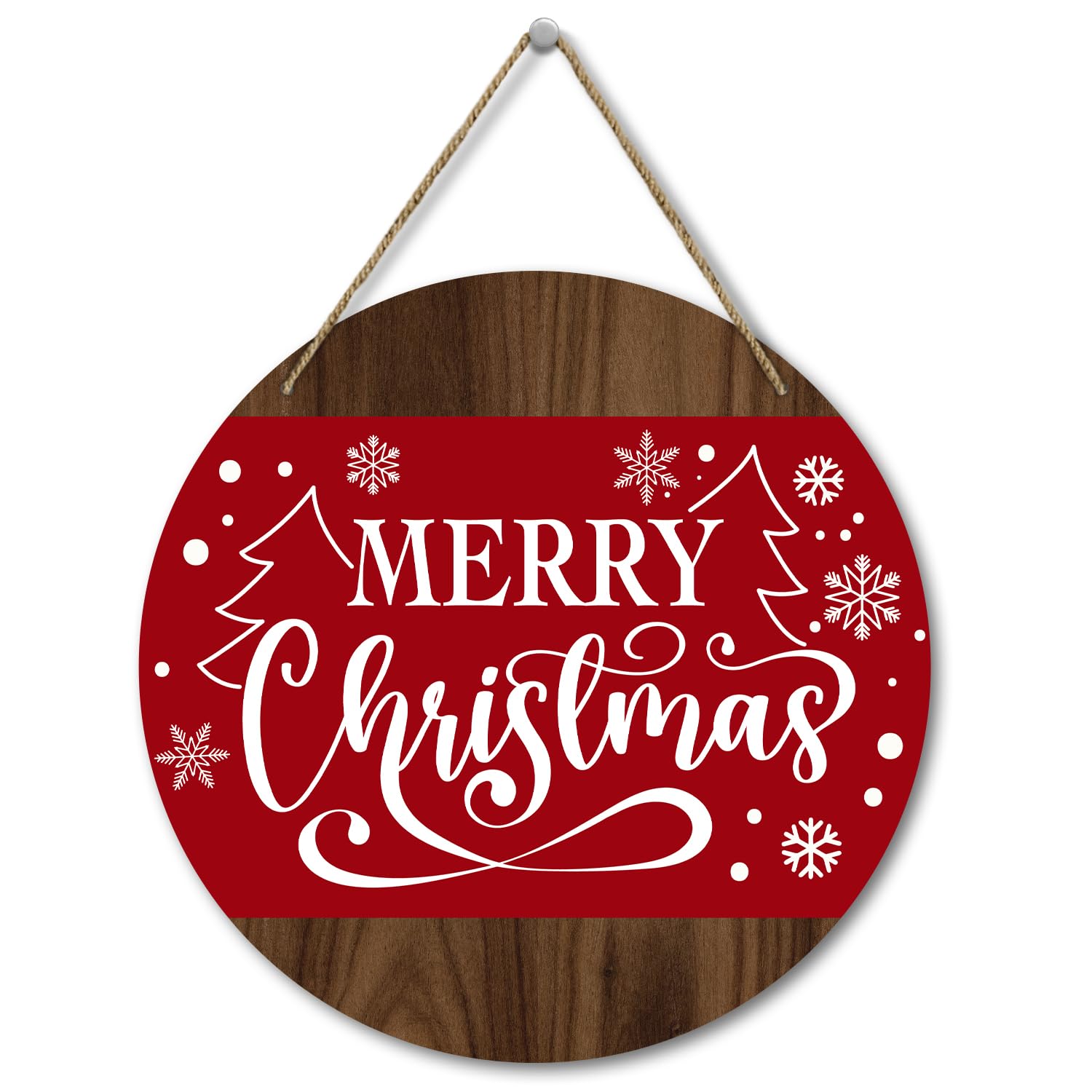 Amazon.com : Merry Christmas Round Red Wooden Hanging Front Door Decor ...