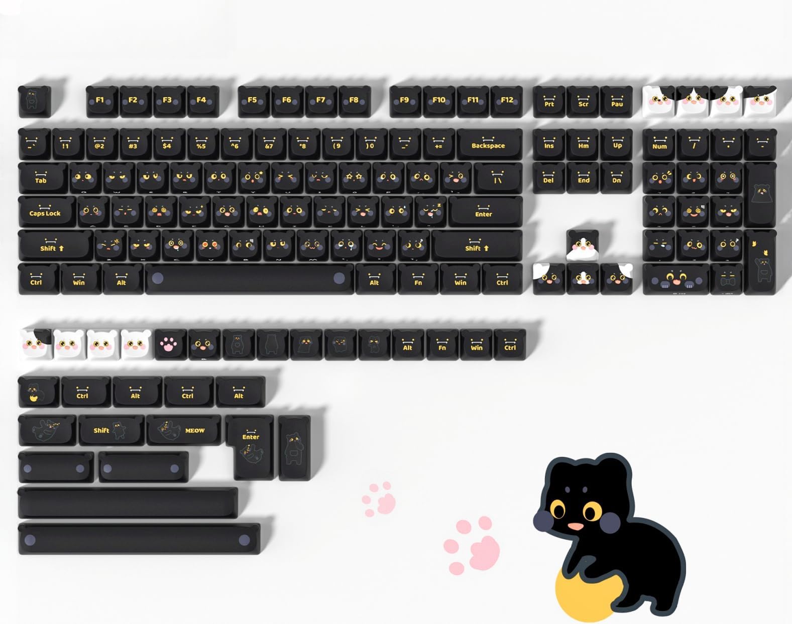 Amazon.com: dagaladoo Black cat keycaps Cute 140 Keys Double Shot pbt ...