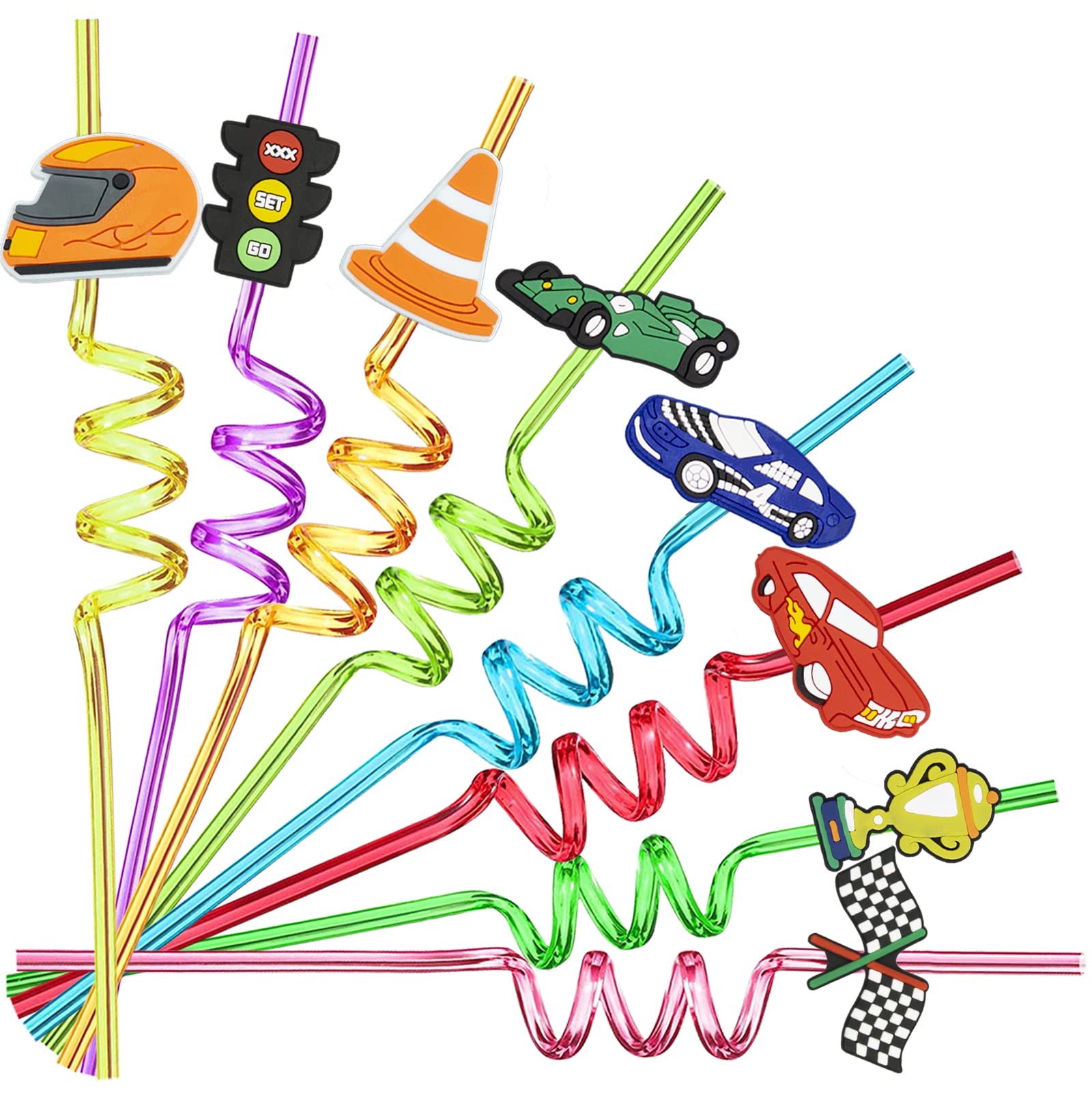 Amazon.com: 24 Pack Racing Car Reusable Straws Kids Party Favor ...