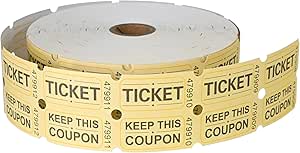 Amazon.com : ESSENTIAL 2000 Yellow Double Raffle Tickets Rolls ...