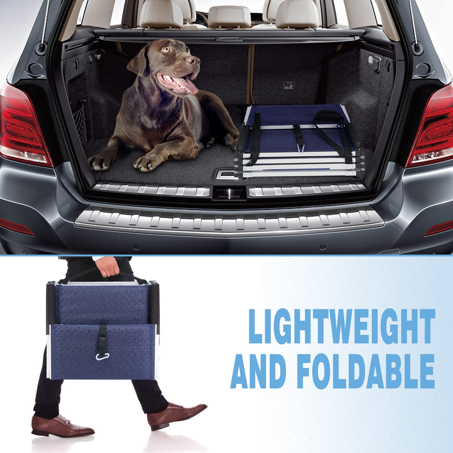 GREENBOX Extra Wide Dog Car Stairs for Large Dogs, Foldable Aluminum ...