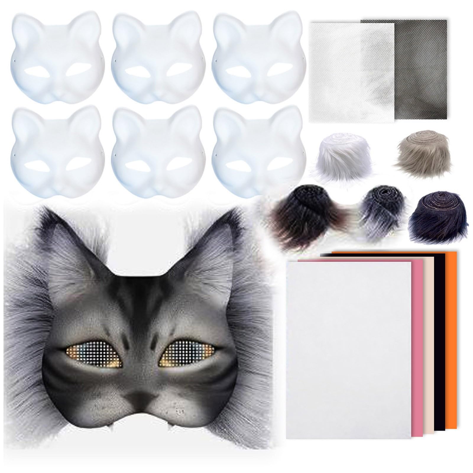 DIY Therian Mask Kit Blank Cat Mask with Felt Fabric Sheet Plush Faux ...