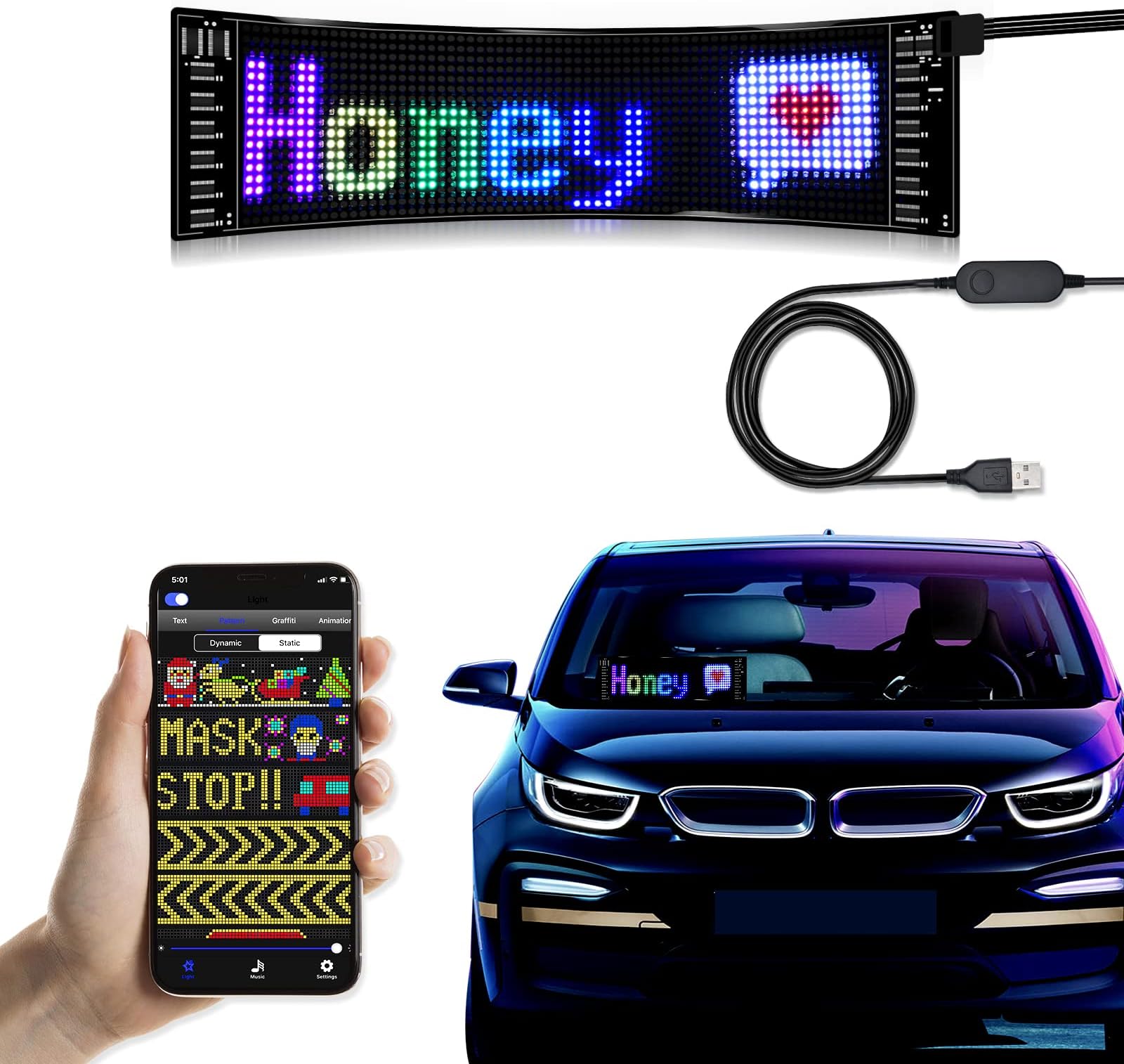 Amazon.com : XIAOOHO Programmable LED Car Sign,Scrolling LED Sign ...