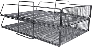 2 Tier File Trays Stackable Desk Organizer Vertical 2 Layer Mesh Hollow ...