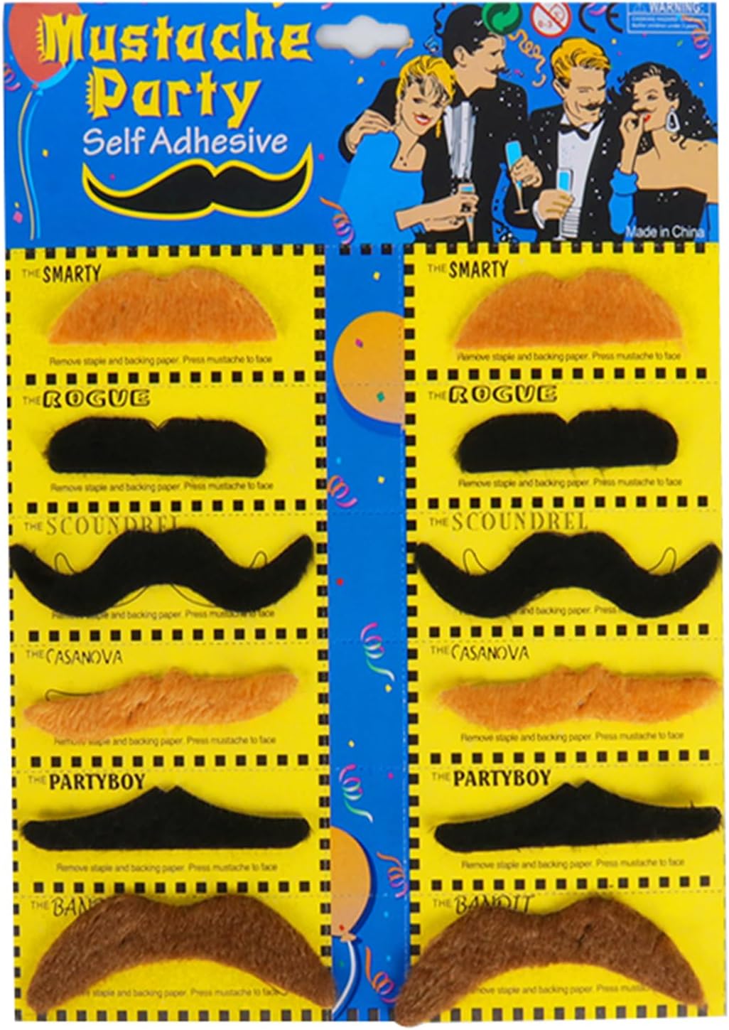 Fake Moustache 12 Pack - Stick-On Moustache - Moustache Fancy Dress ...