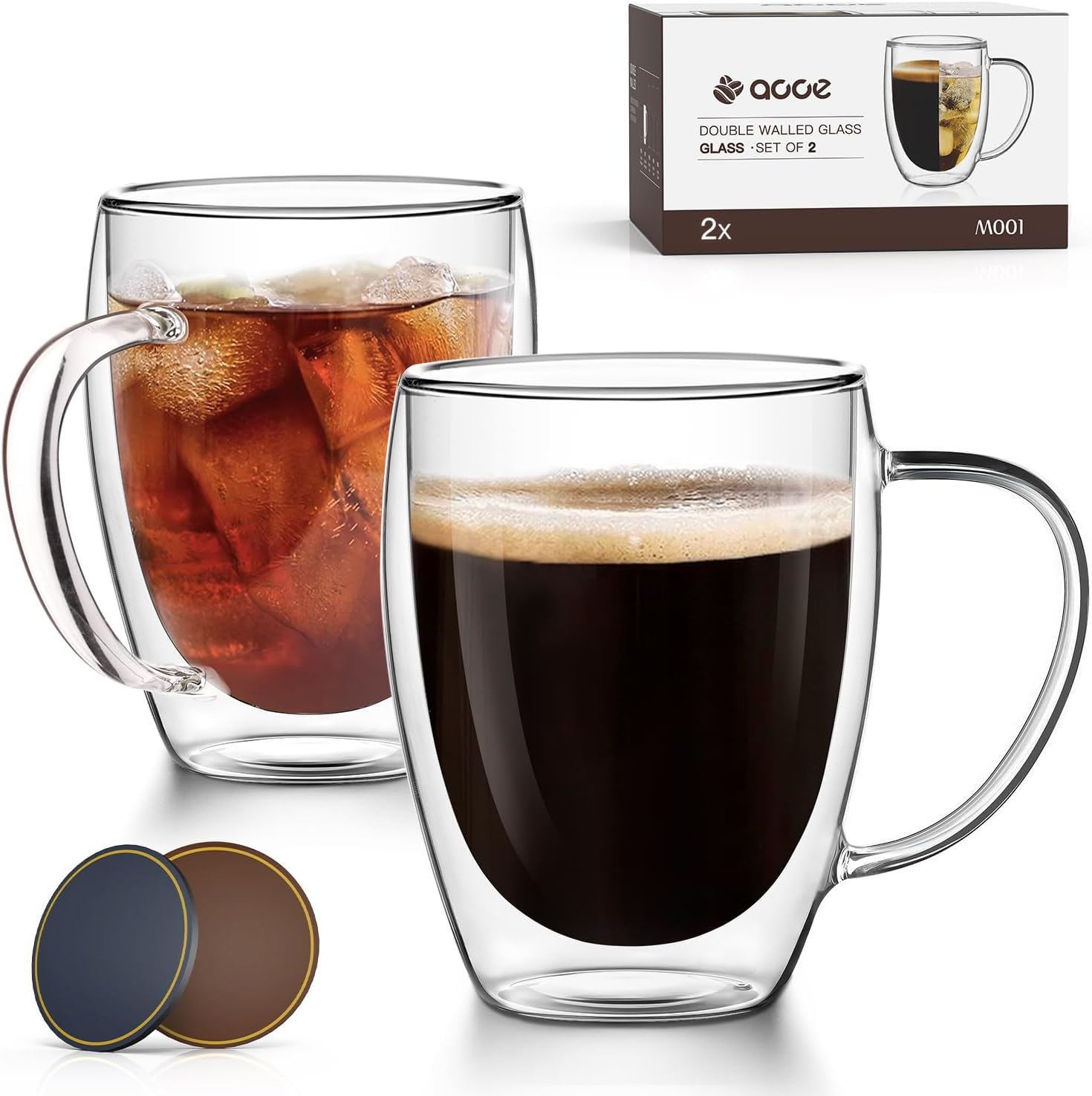 Amazon.com: JoyJolt Fluted Glass Coffee Mugs, Double Wall Coffee Mugs. 13.5oz Clear Coffee Mug ...