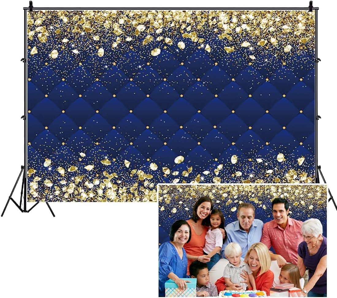 Amazon.com : AOFOTO 7x5ft Royal Blue Glitter Backdrop Gold Spots Bokeh ...