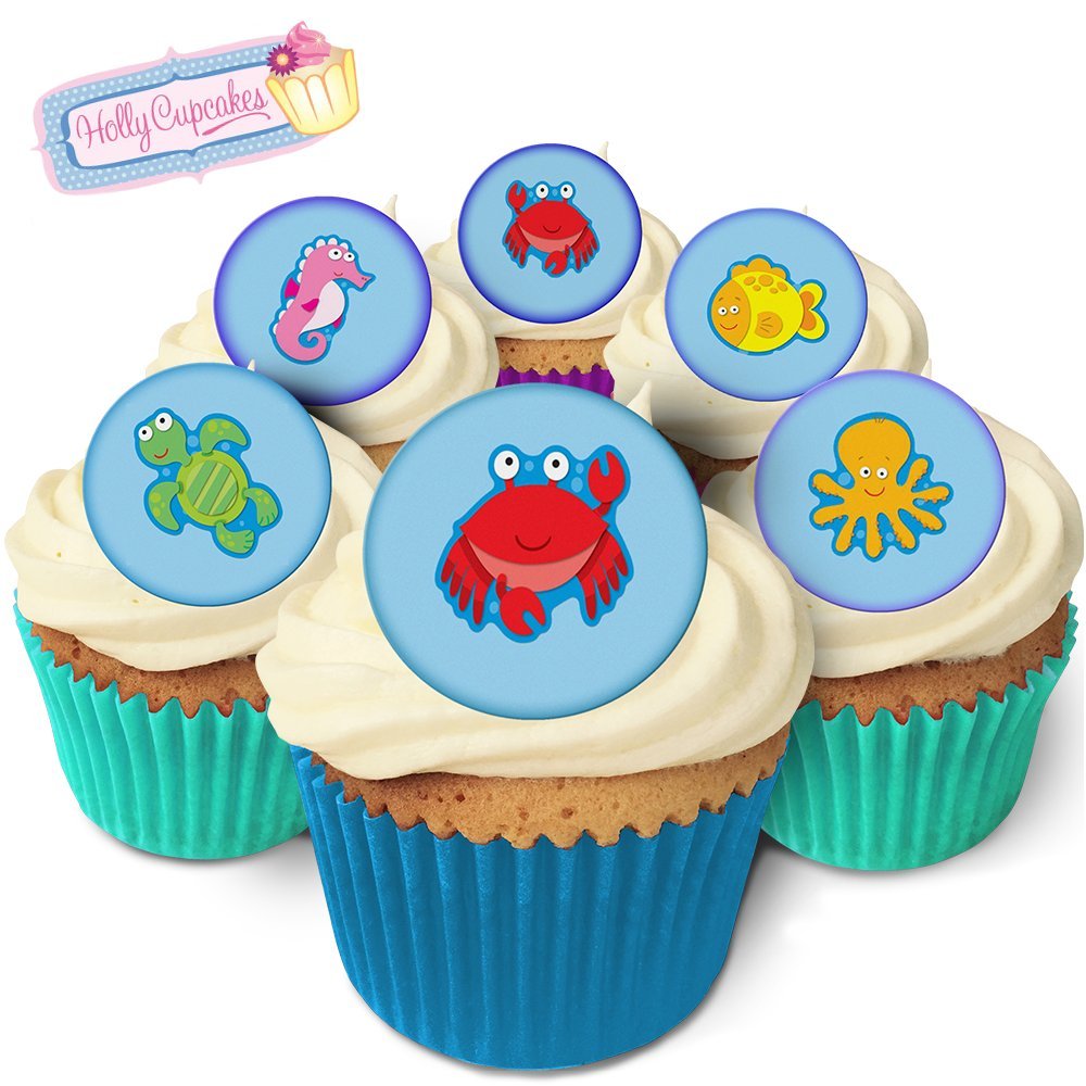 Amazon.com: 24 Fabulous Edible Wafer Cake Toppers: Sea Animals ...