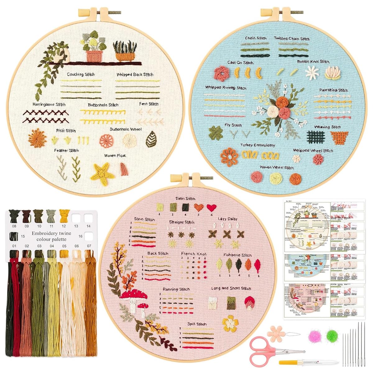 HASTHIP® 3 Sets DIY Embroidery Kit for Beginners Pre-Embroideried ...