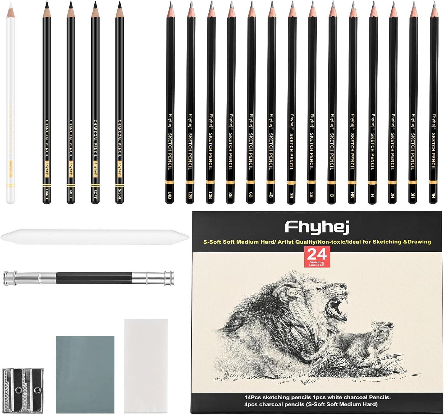 Amazon.com: 24-Piece Drawing Pencil Set - 14 Graphite Sketch Pencils ...