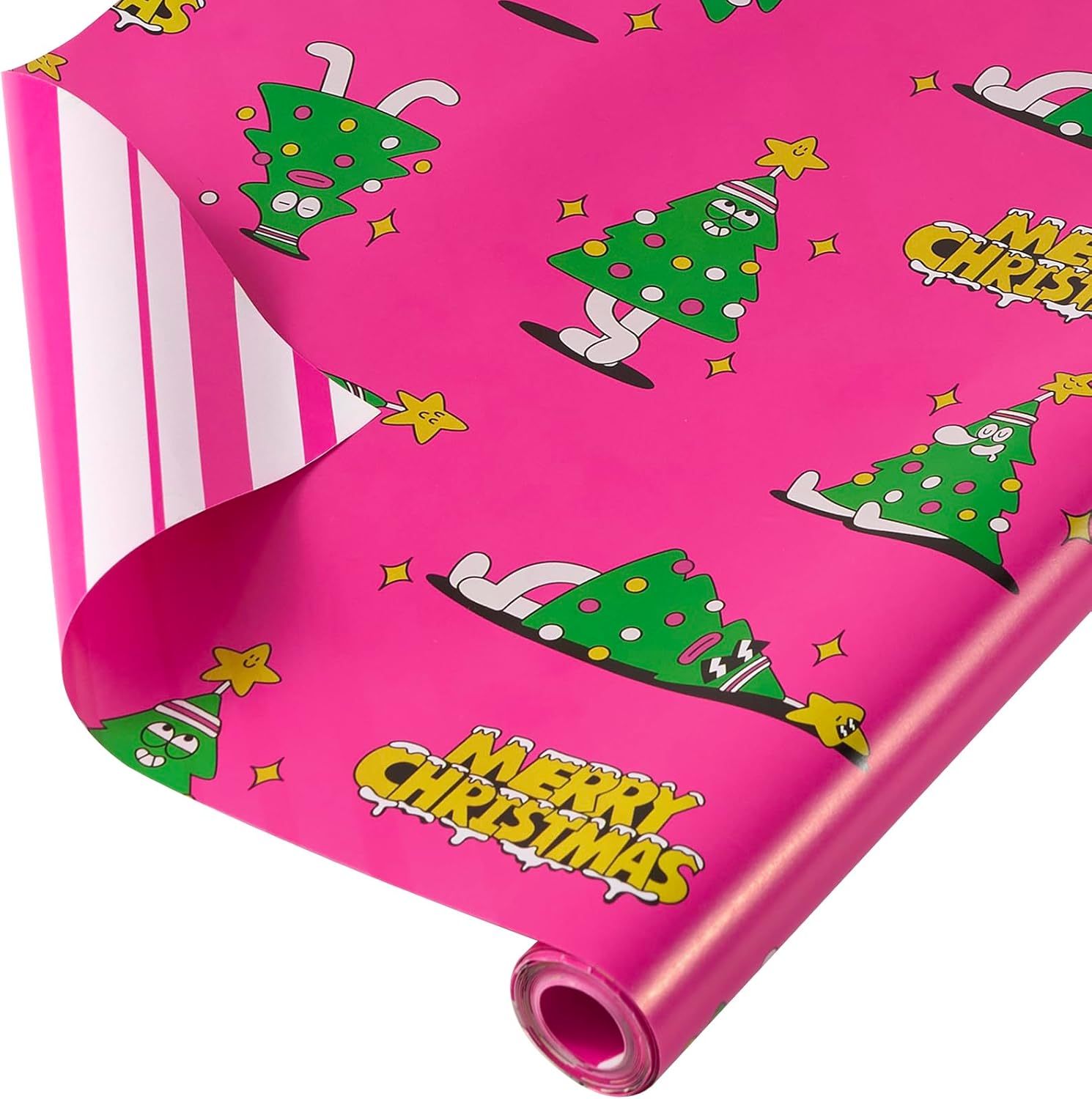 Amazon.com: EWES Pink Christmas Wrapping Paper Funny Set Rolls Tree ...