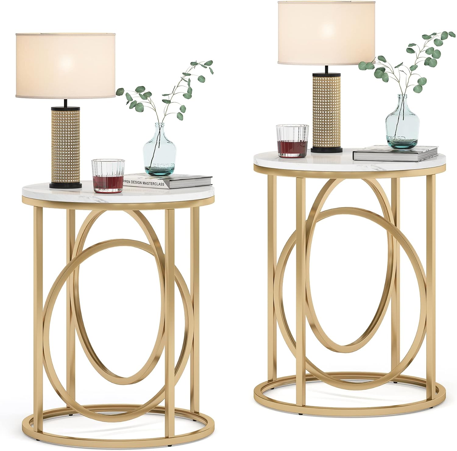 Amazon.com: Tribesigns Marble Side Table Set of 2, Round Gold End Table ...