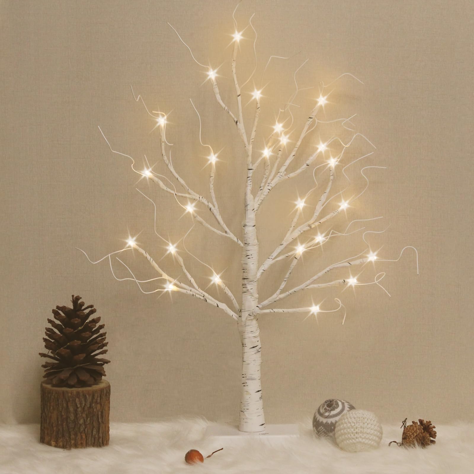 Amazon.com: Snokip Lighted Birch Tree, 1.5ft 18 LED Tabletop Tree ...
