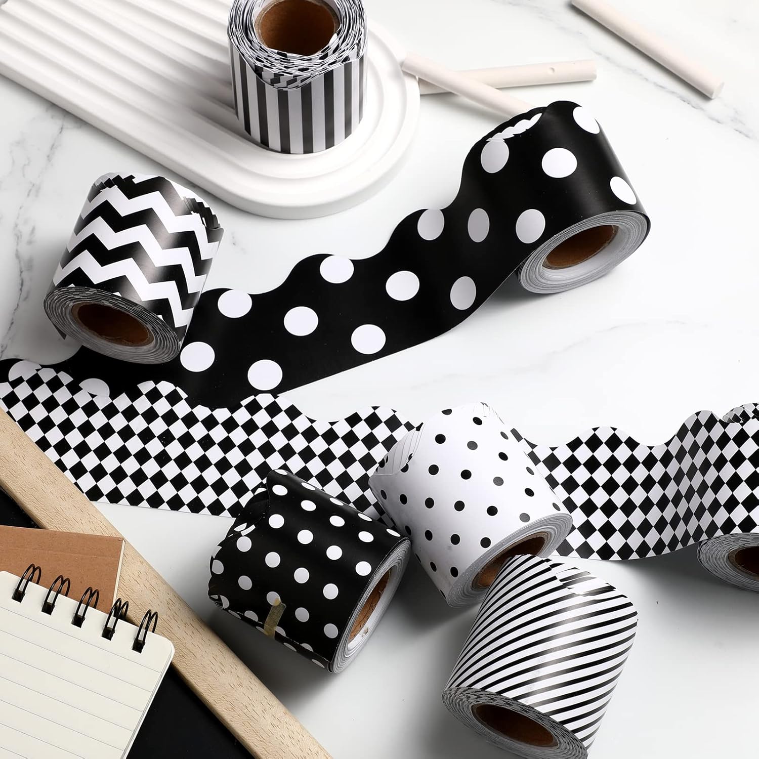 Buy 8 Rolls 262 Feet Black and White Bulletin Board Borders Bulletin ...