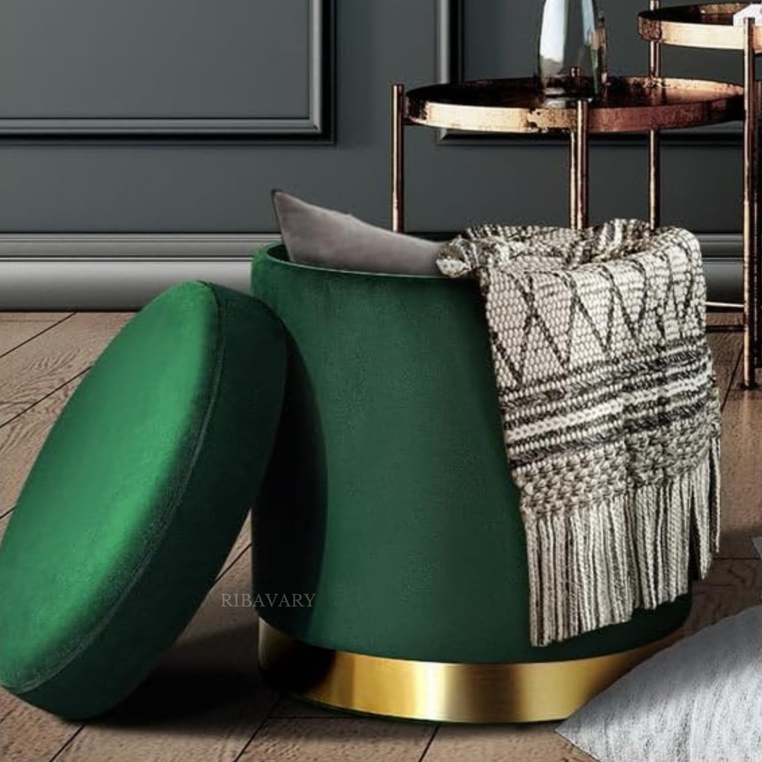RIBAVARY Velvet Luxurious Round Ottoman Storage Box Velvet Pouffe ...