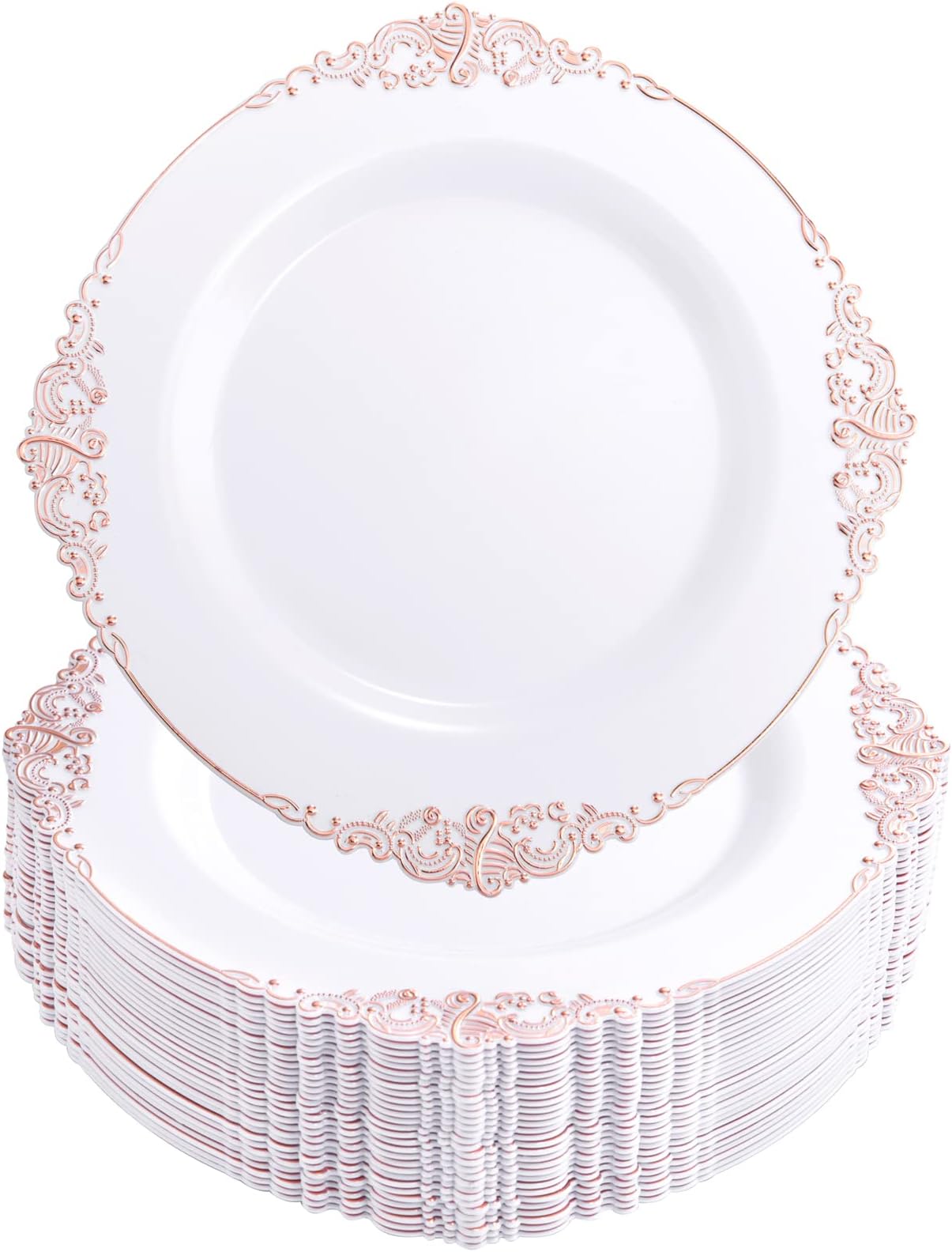 Amazon.com: Skylety 100 Pcs Rose Gold Plastic Plates 6 Inch Lace ...