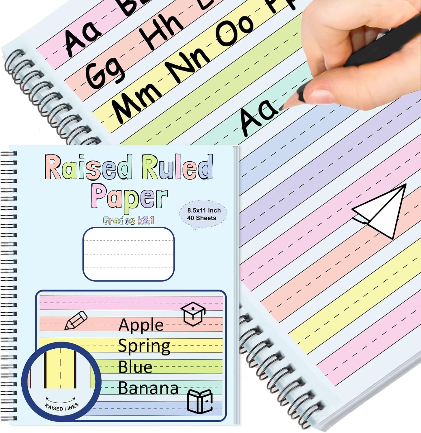 Amazon.com : Colored Raised Line Handwriting Paper 8.5x11 Inch Wide ...