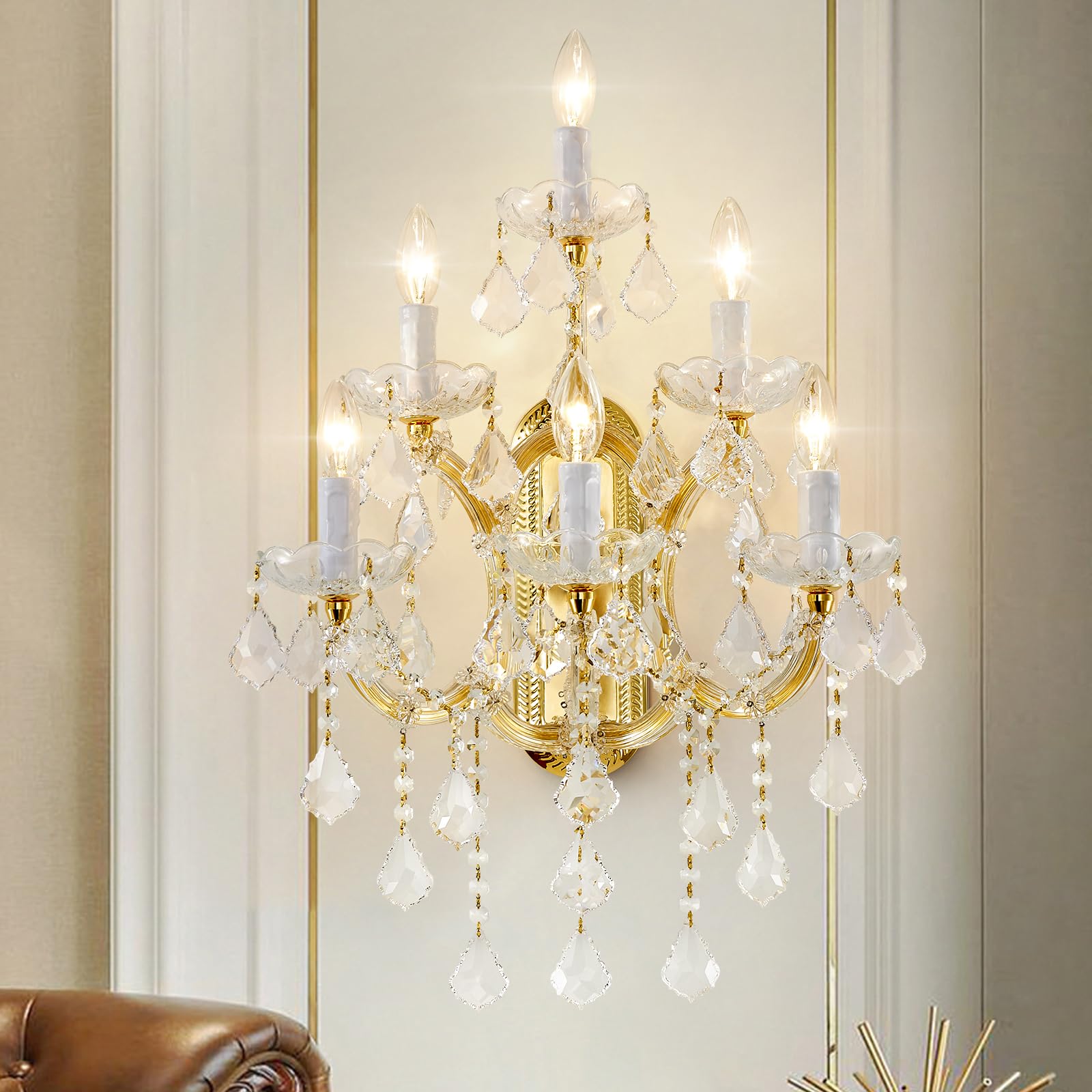 Modern Crystal Wall Sconce Lights- 6 Light Maria Theresa Crystal Wall ...