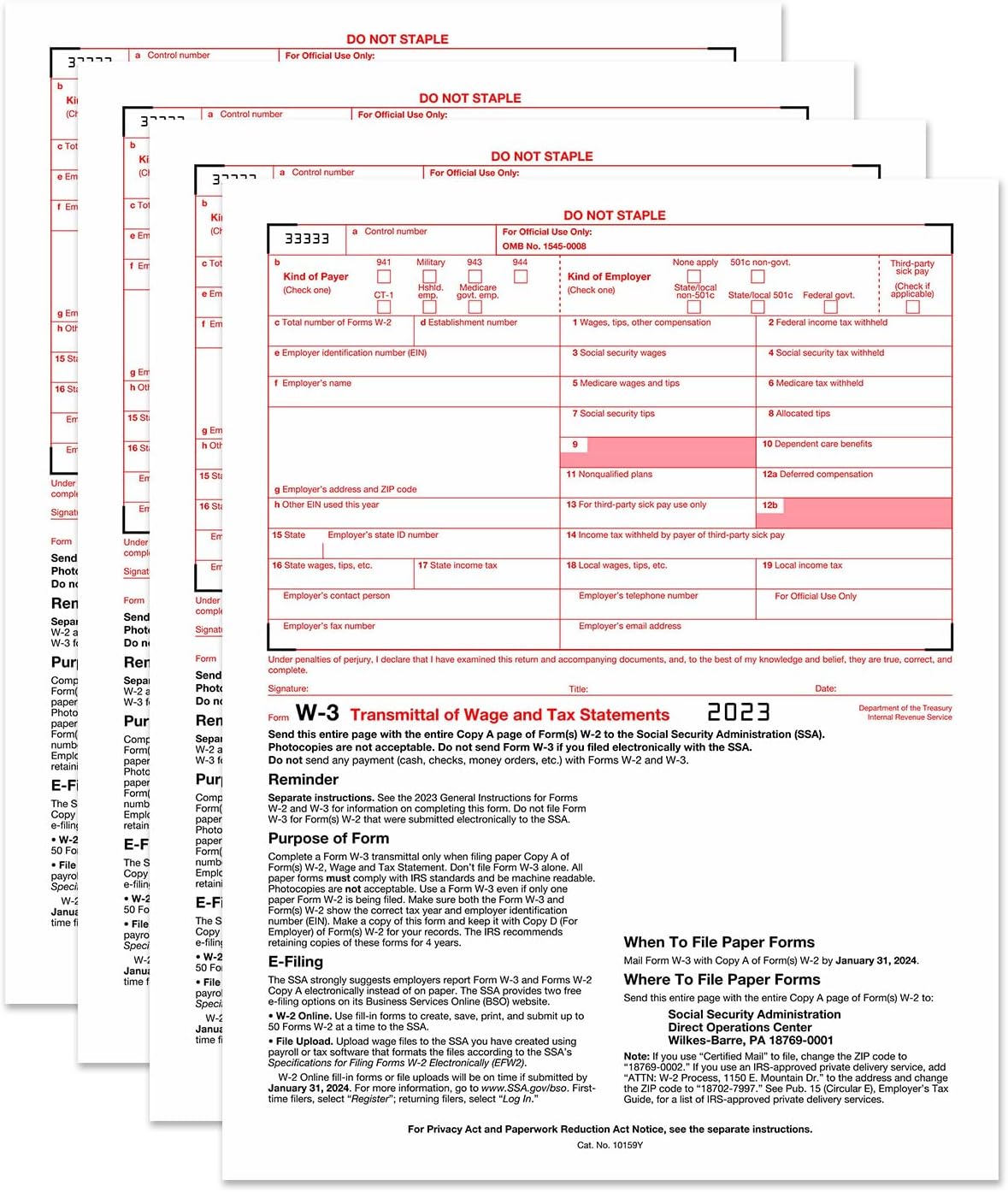 Amazon.com : W3 Forms 2023, 10 Form W-3 Summary Laser Forms for ...